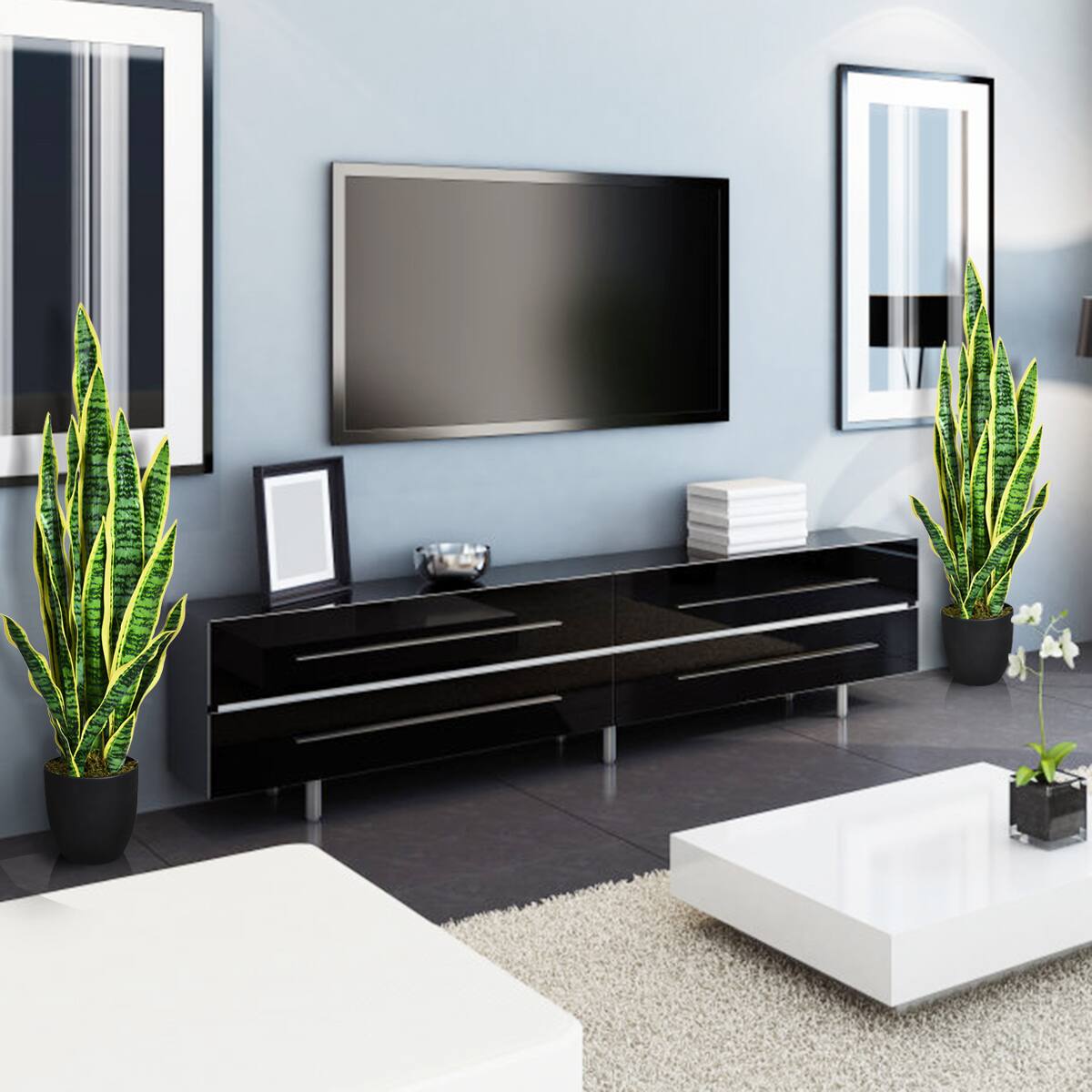 Costway Artificial Snake Plant 35.5"Fake Sansevieria Indoor/Outdoor ...