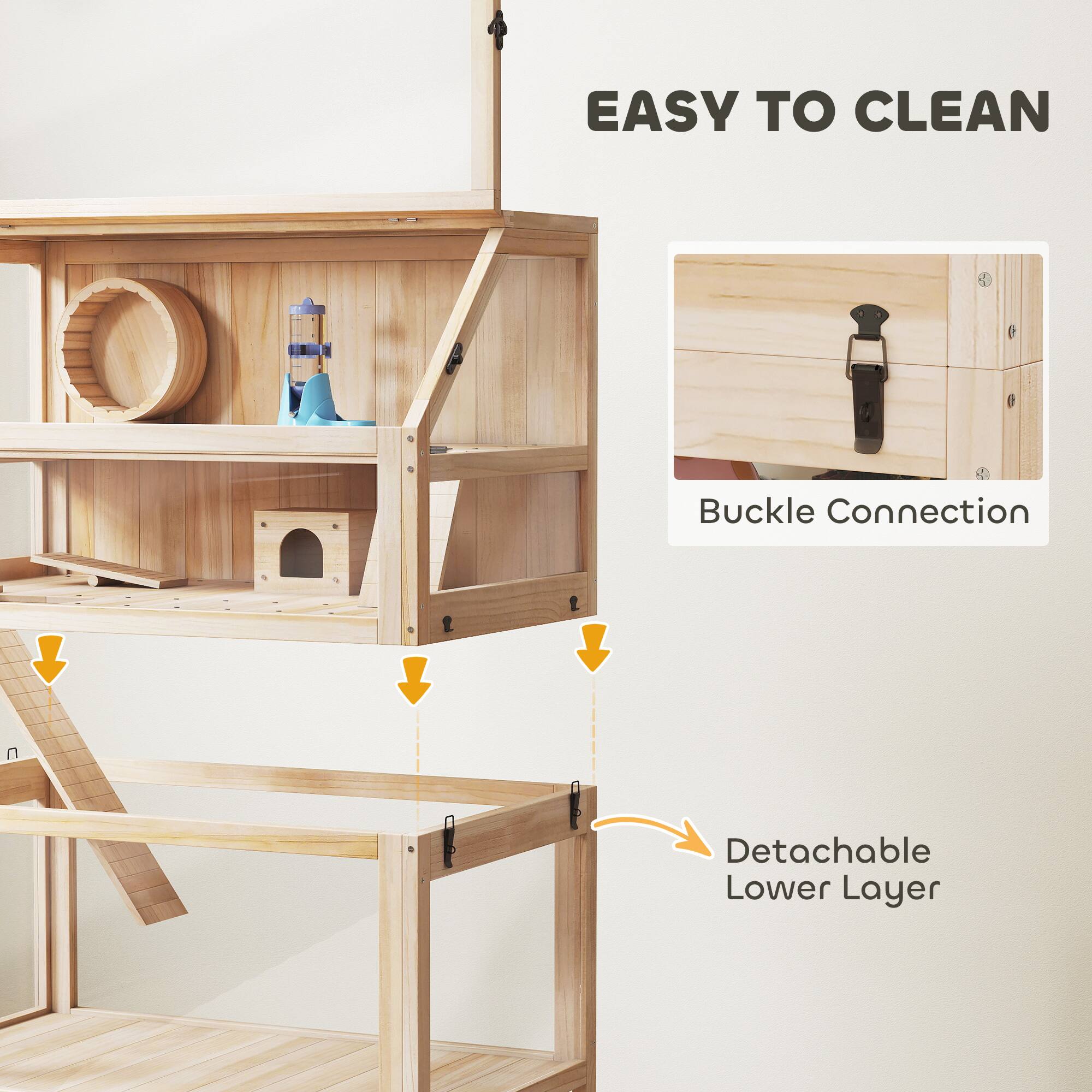 Pawhut Wooden Hamster Cage with Detachable Lower Floor, Storage Shelf ...