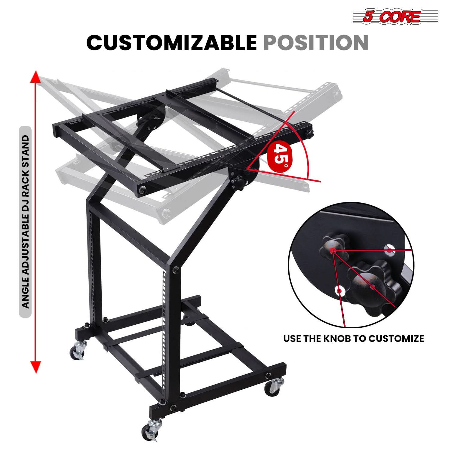 5 CORE 5Core DJ Mixer Stand 16U Adjustable Audio Rack Mount Rolling ...