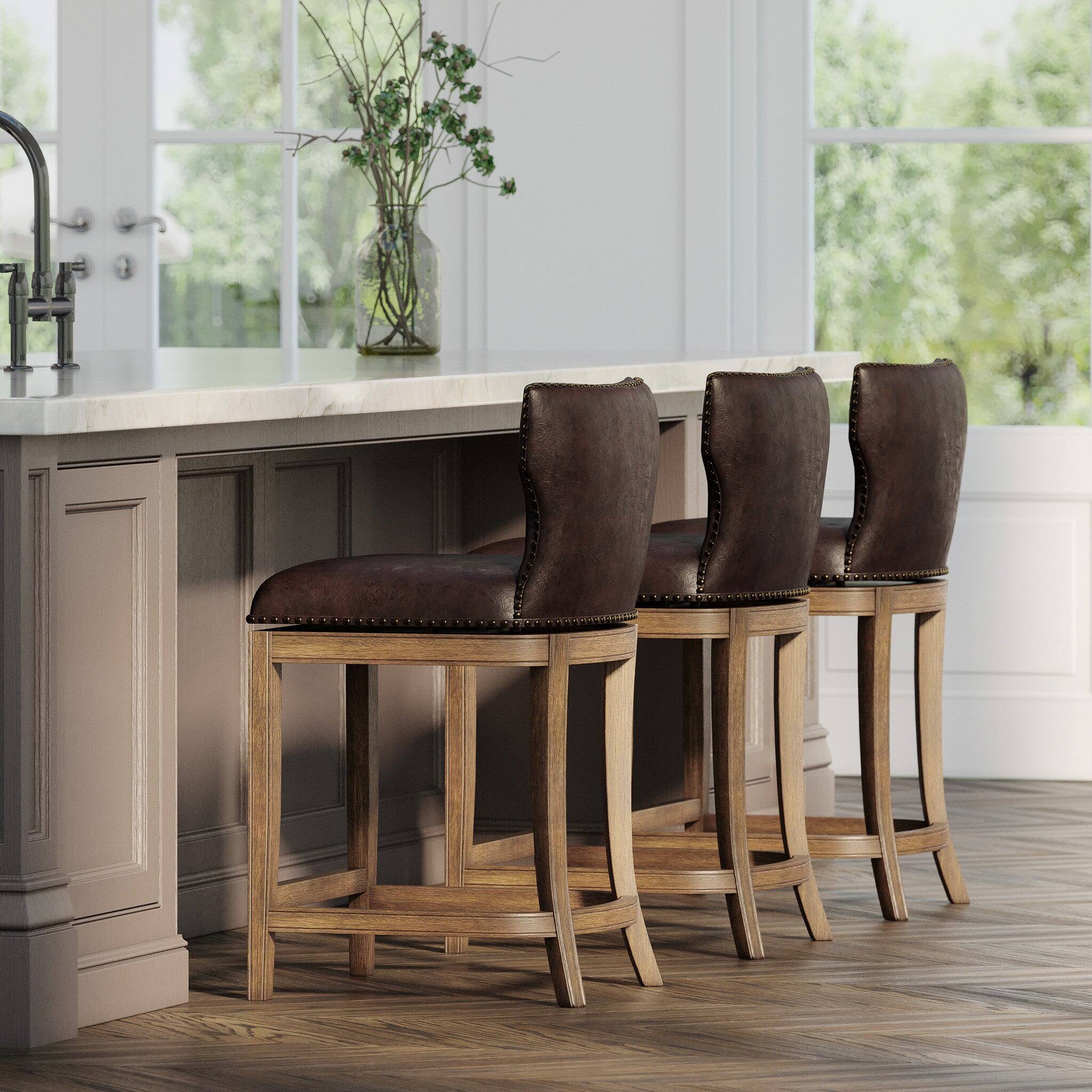 Maven Lane 26" Hugo Counter Stool Finish with Vegan Leather Walnut ...