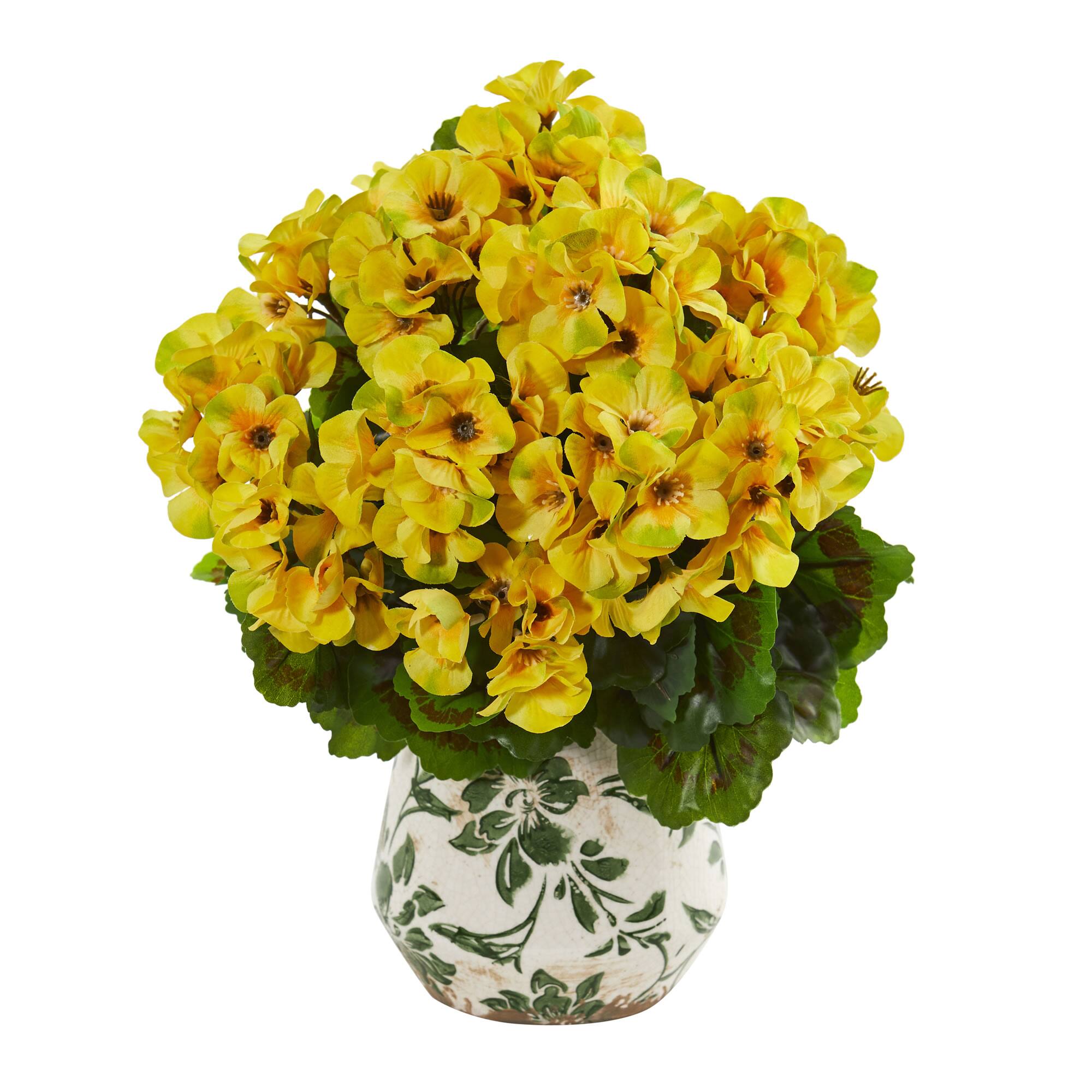 BreeBe 12" Geranium Plant in Vase UV Resistant (Indoor/Outdoor) Yellow ...