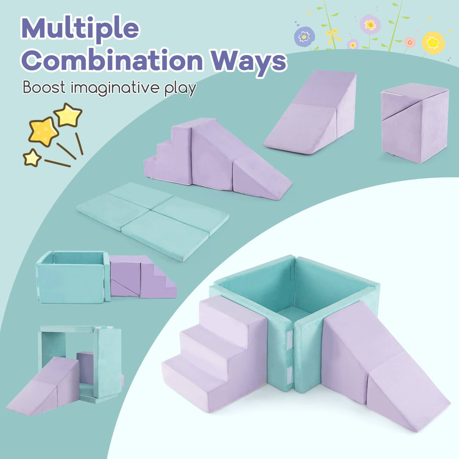 Gymax 3 in 1 Foam Climbing Blocks for Toddlers w/ Ball Pit for Climbing Crawling Lavender, Green ...