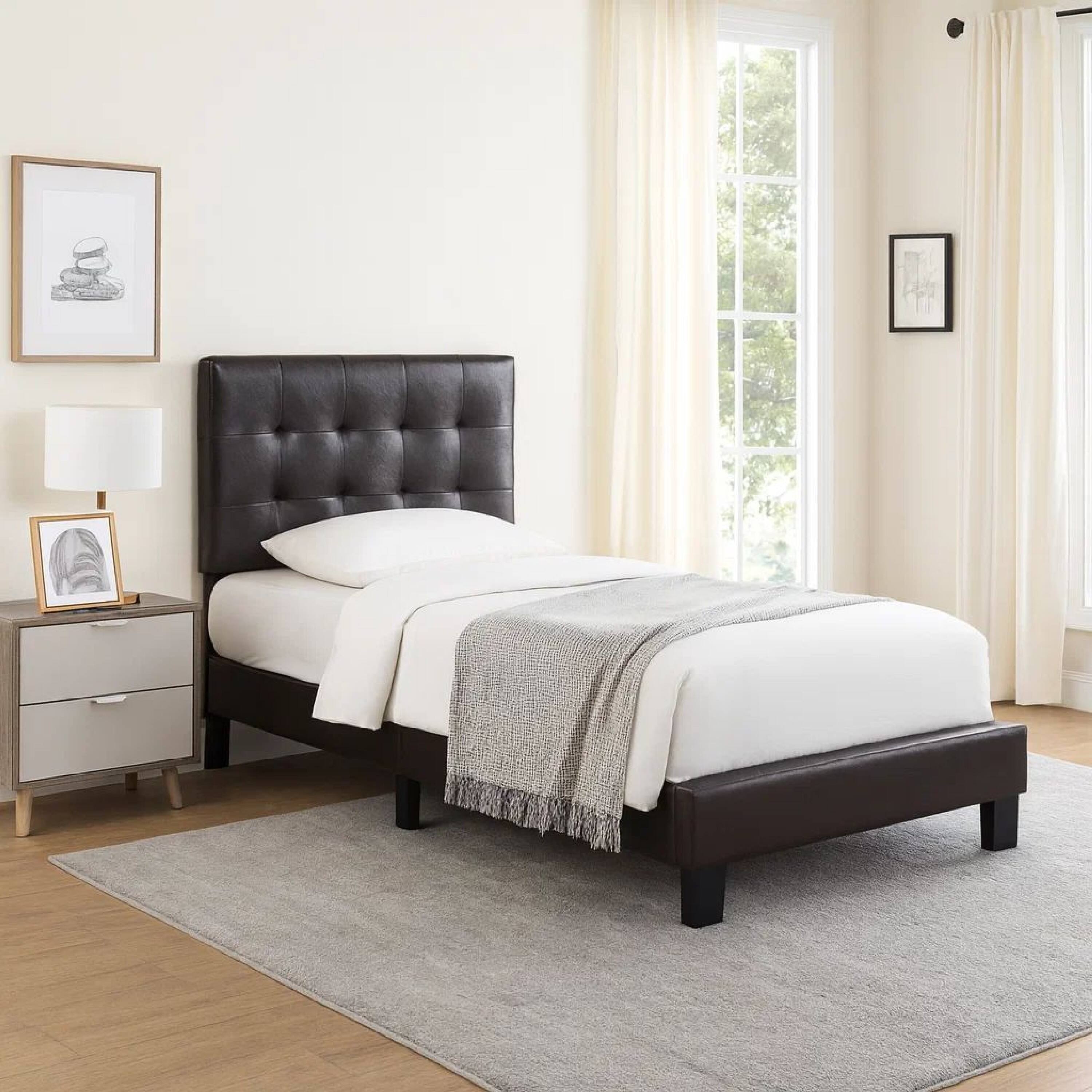Manhattan Lane Full Leatherette Bed with Checkered Tufted Headboard ...