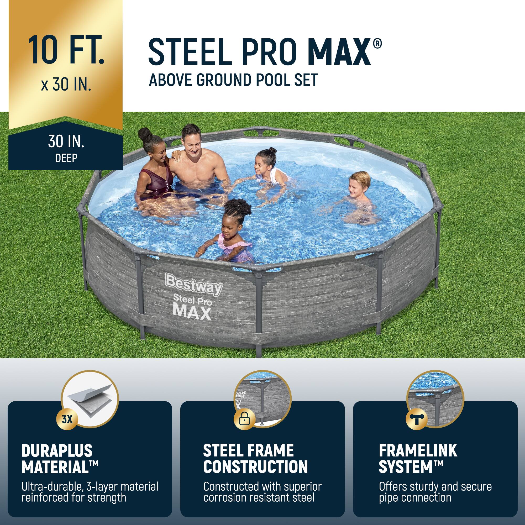 Bestway Steel Pro MAX 10' x 30" Above Ground Outdoor Swimming Pool Set ...