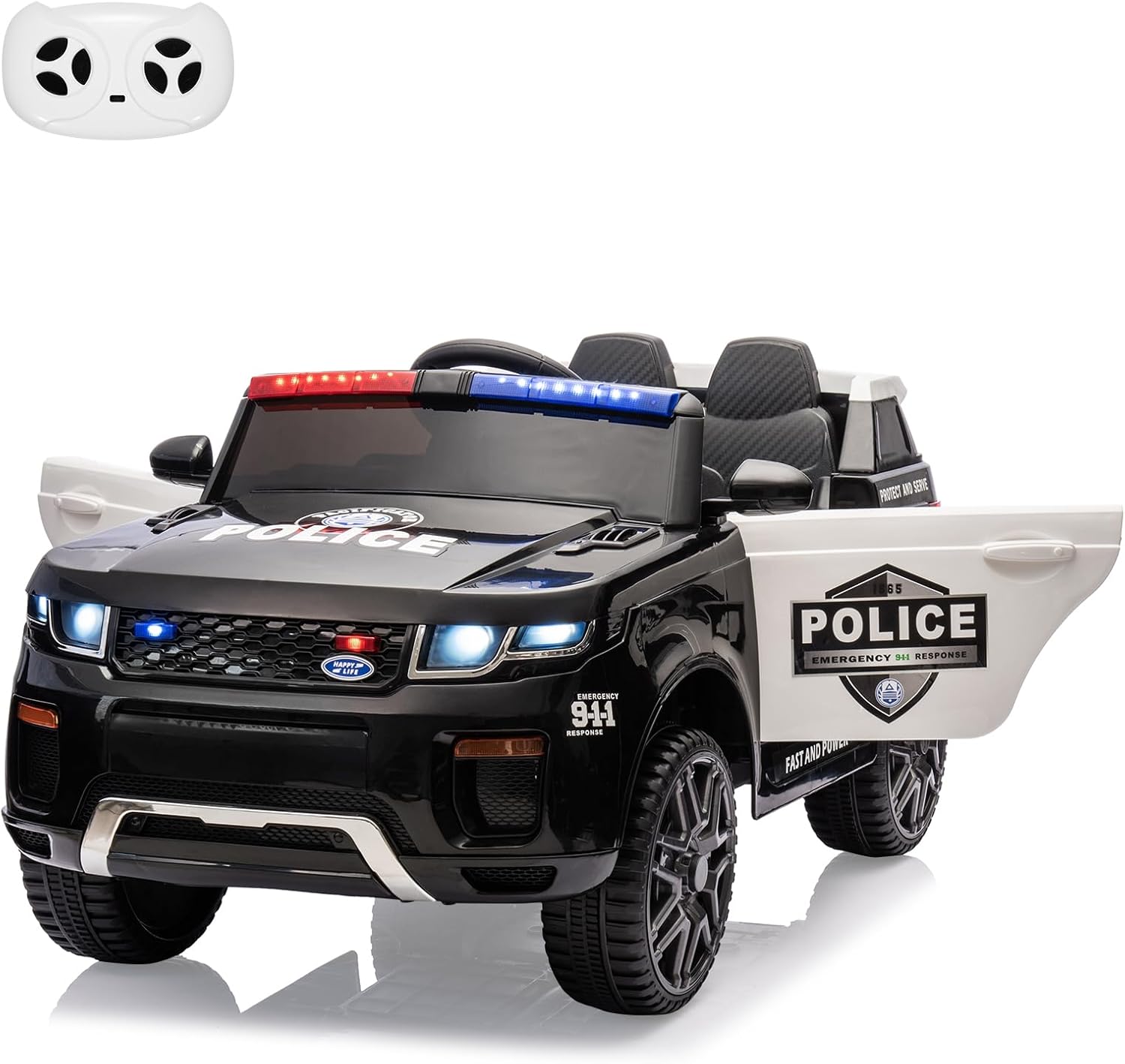 GARVEE 12V 2 Seater Ride On Police Car for Kids 3–8, Remote Control ...