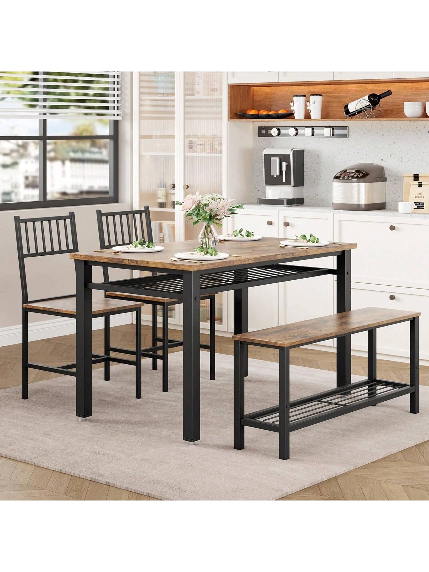 Jojoka Kitchen Table 4 Pieces DiningTable Set For 4 People Kitchen ...