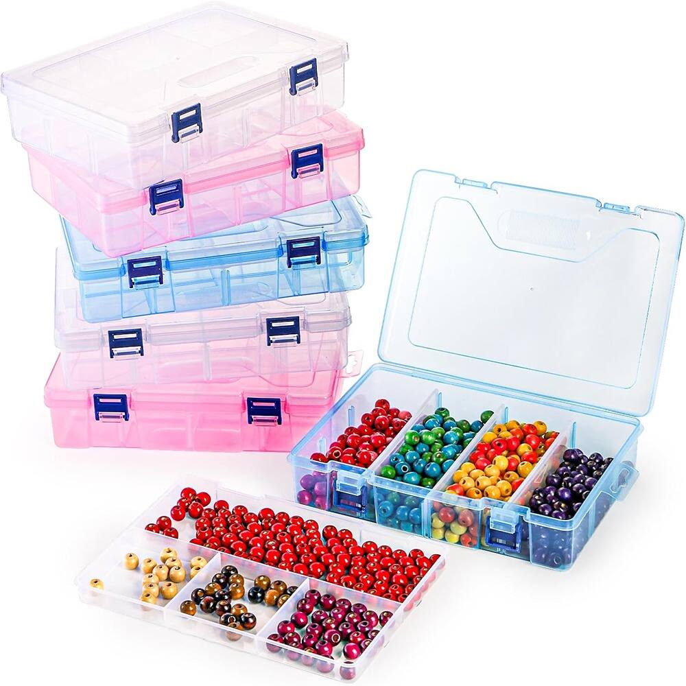 RTMB 6 PACK Plastic Organizer Box with Adjustable Dividers,Double Layer ...