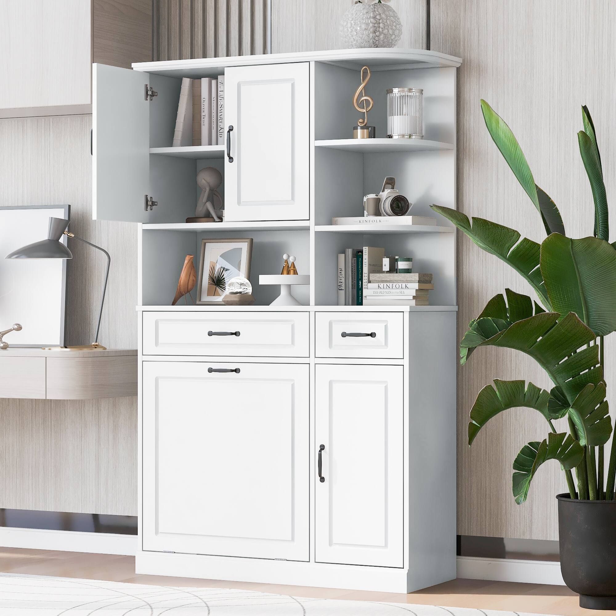 TinyHomie Tall Freestanding Storage Cabinet with Drawers and Doors ...