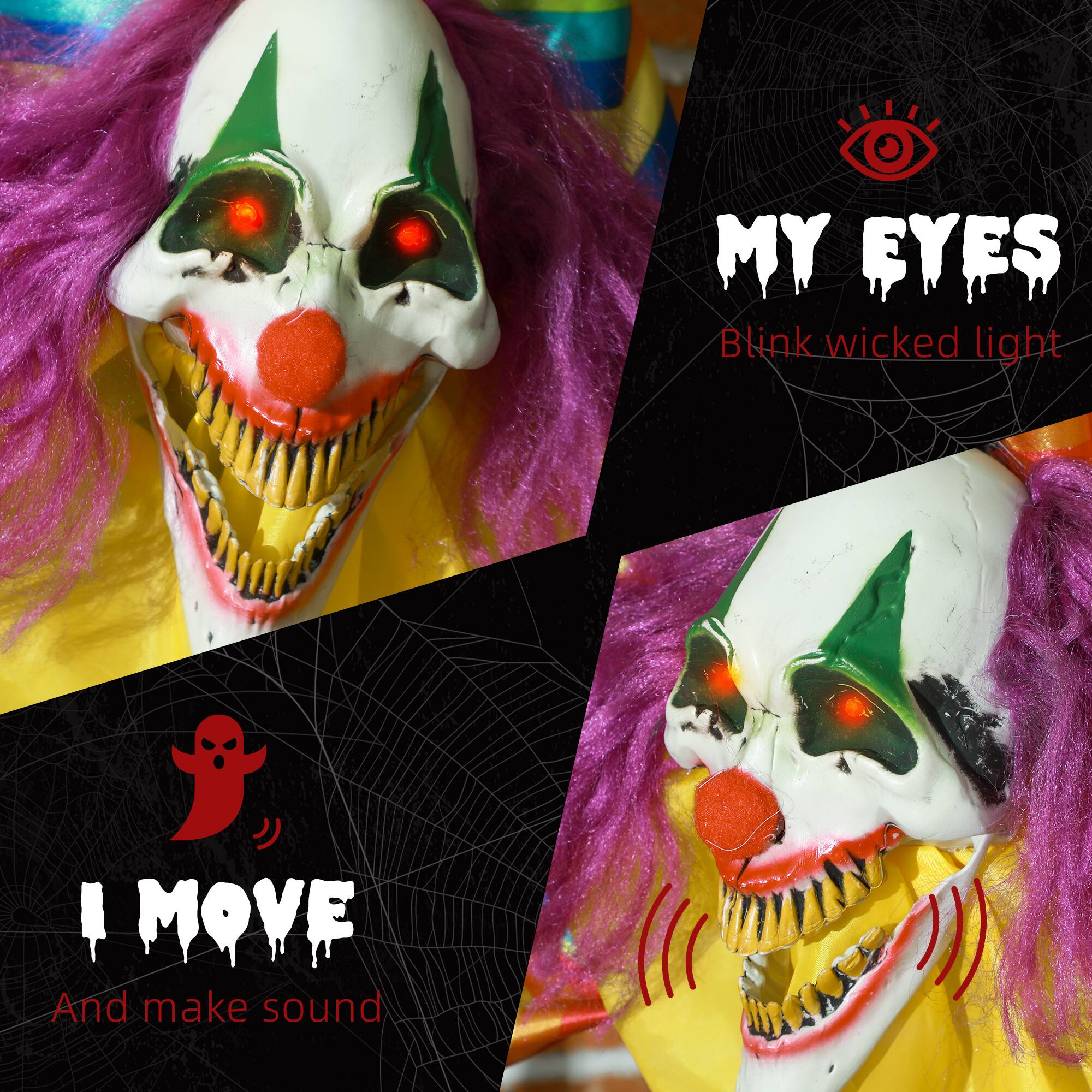 Homcom 3.8' Outdoor Halloween Decoration, Animatronic Hanging Clown ...