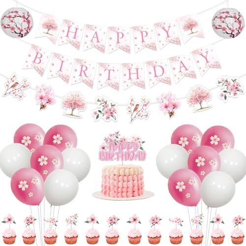 Vulpecula Spade Cherry Blossom Birthday Party Decorations, Happy ...