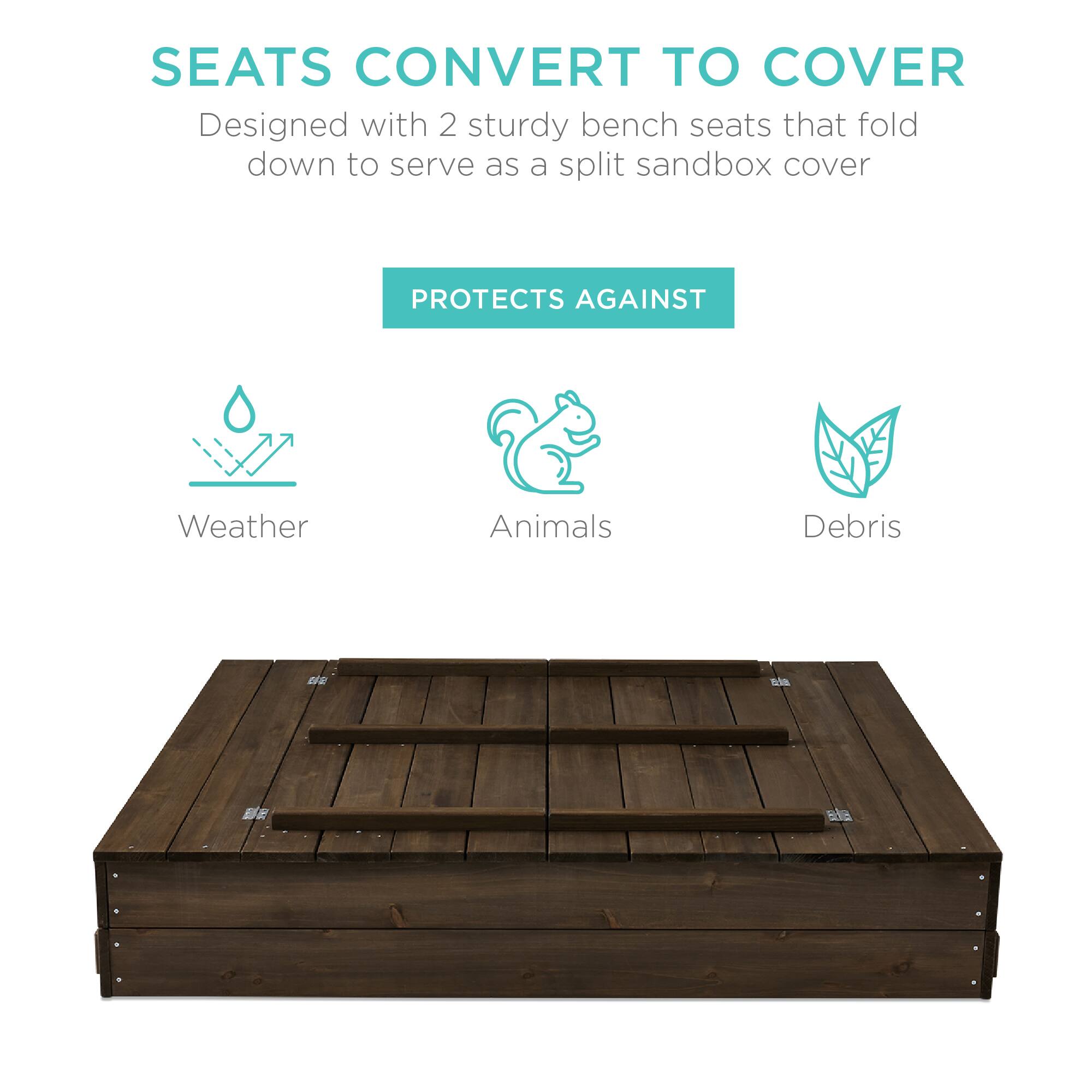 Best Choice Products 47x47 Inch Kids Wooden Outdoor Sandbox w/ 2 ...