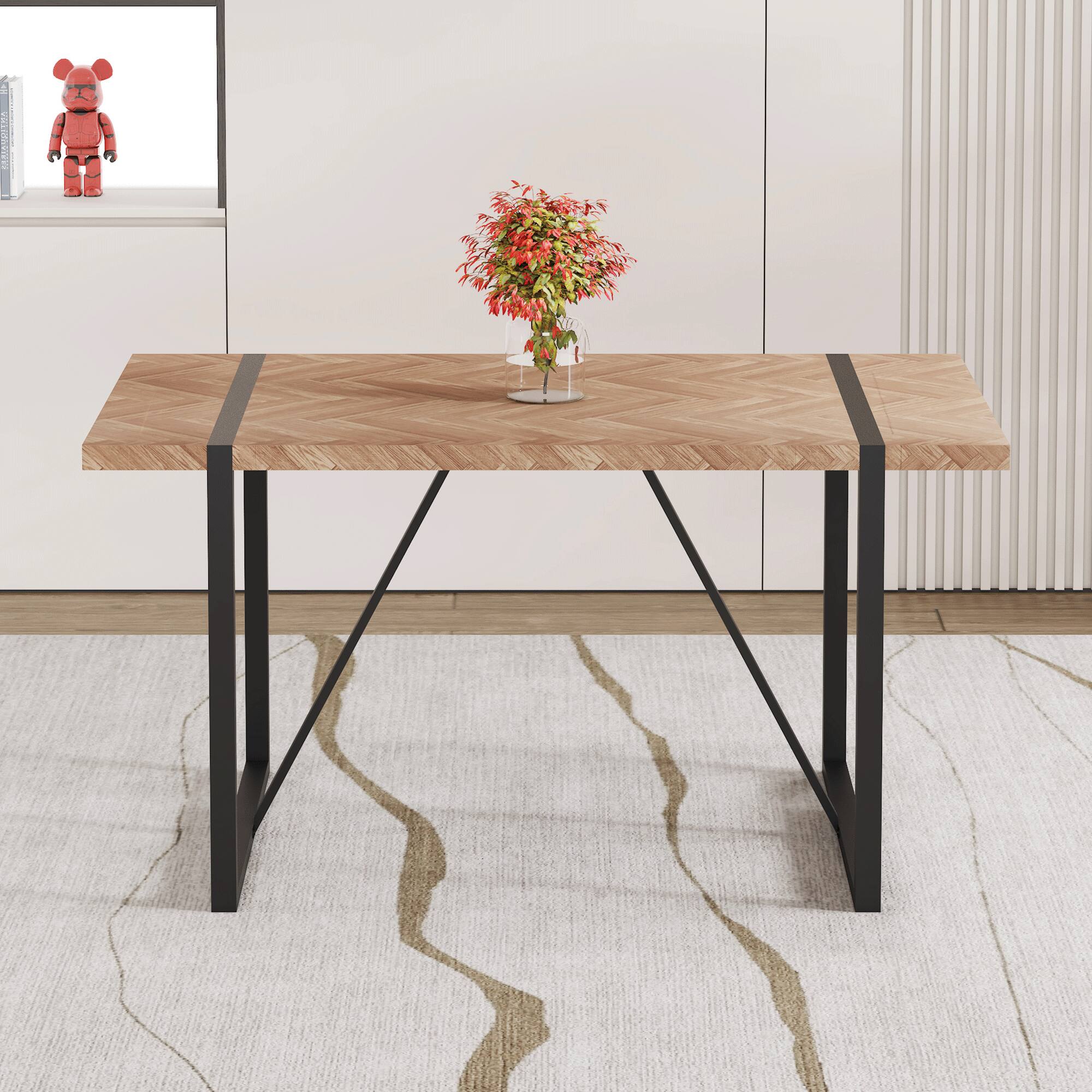 TinyHomie Minimalist Retro Rectangular Dining Table MDF Wood Textured ...