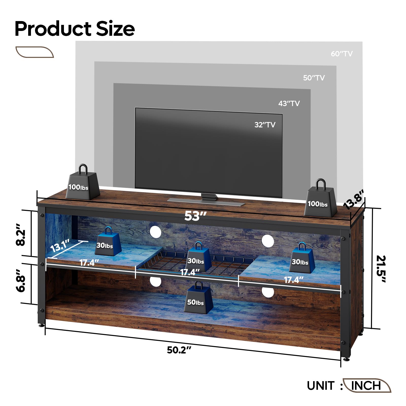 Hirose Alice Led Tv Stand For 55/60 Inch Tvs Gaming Entertainment ...
