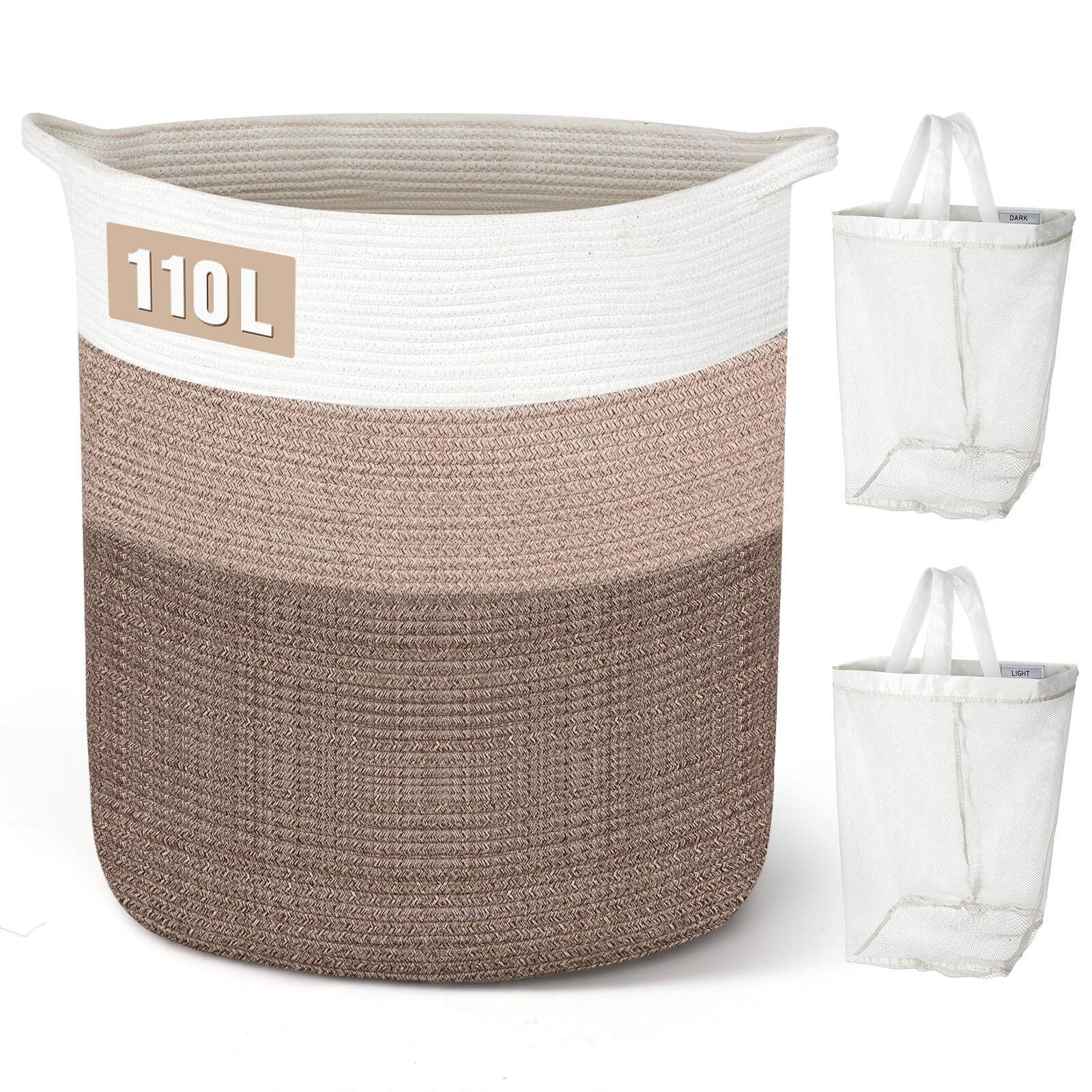 DORLUKFU Large Woven Laundry Basket, 110L Cotton Rope Laundry Hamper ...
