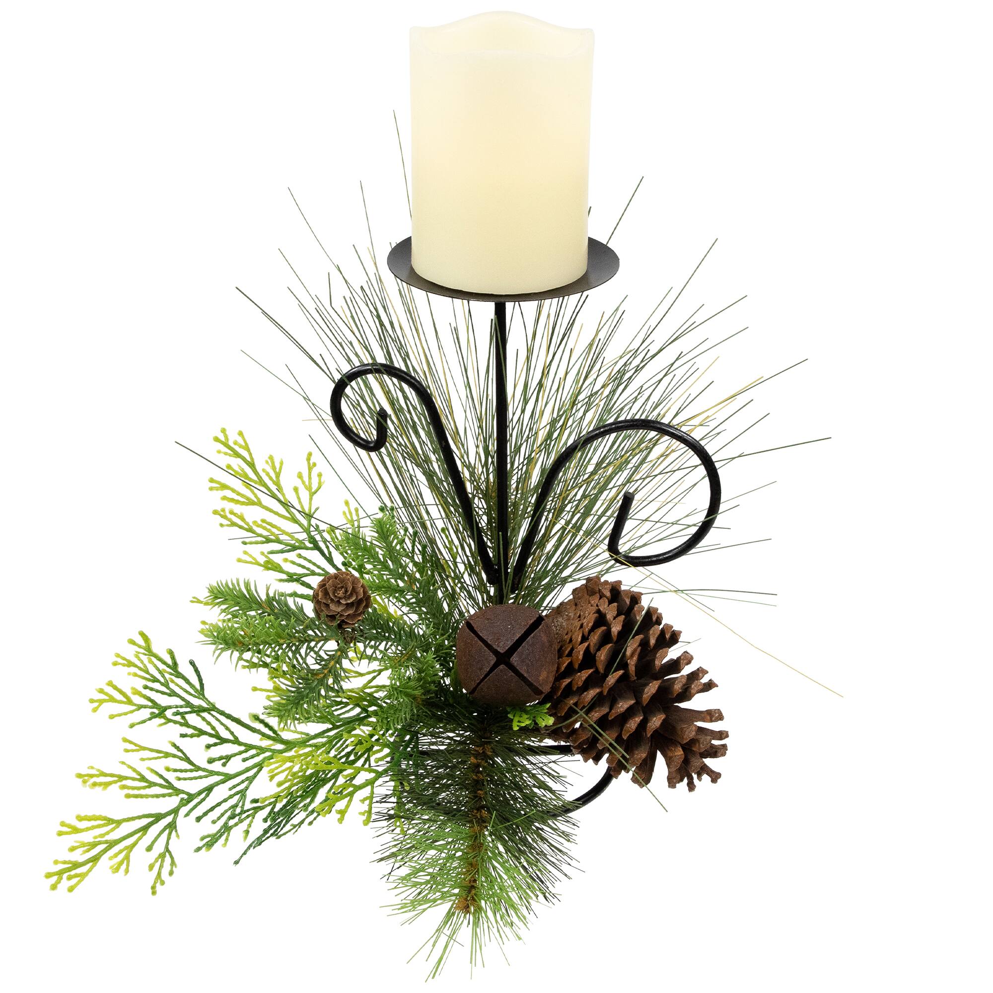 Northlight Pine Cones and Jingle Bell Christmas Pillar Candle Holder 10 ...