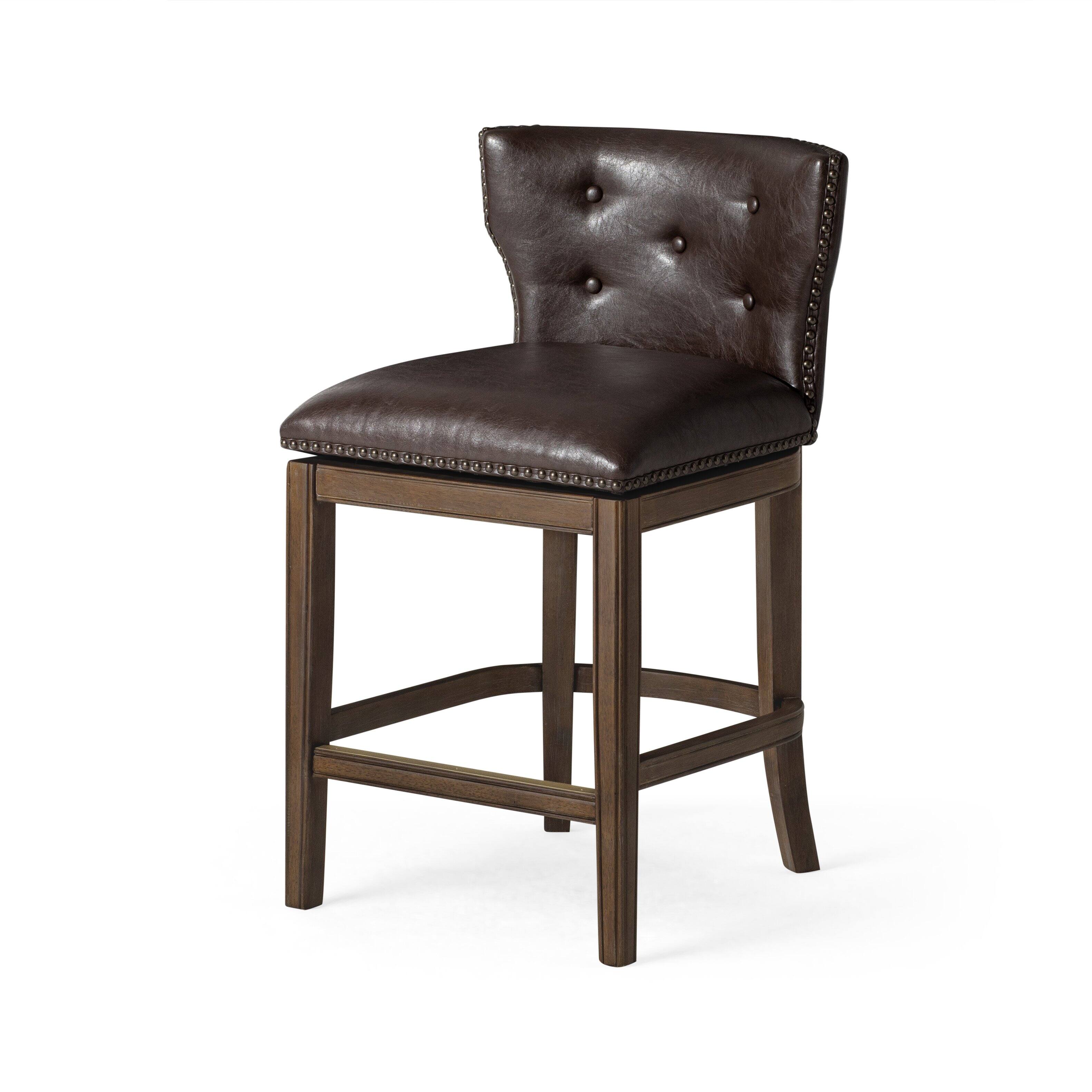 Maven Lane 26" Hugo Counter Stool Finish with Vegan Leather Walnut ...