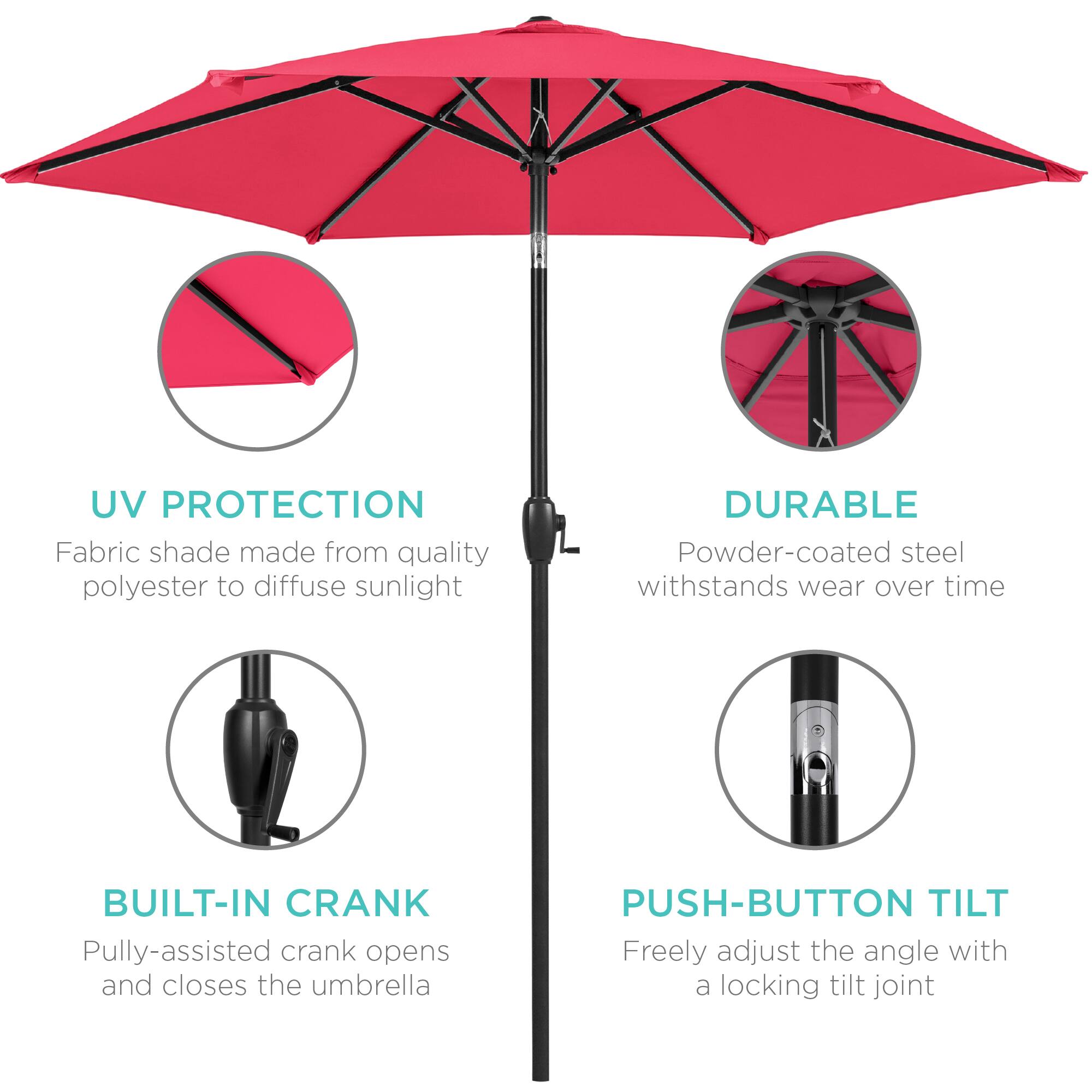 Best Choice Products 7.5ft Heavy Duty Outdoor Market Patio Umbrella w ...
