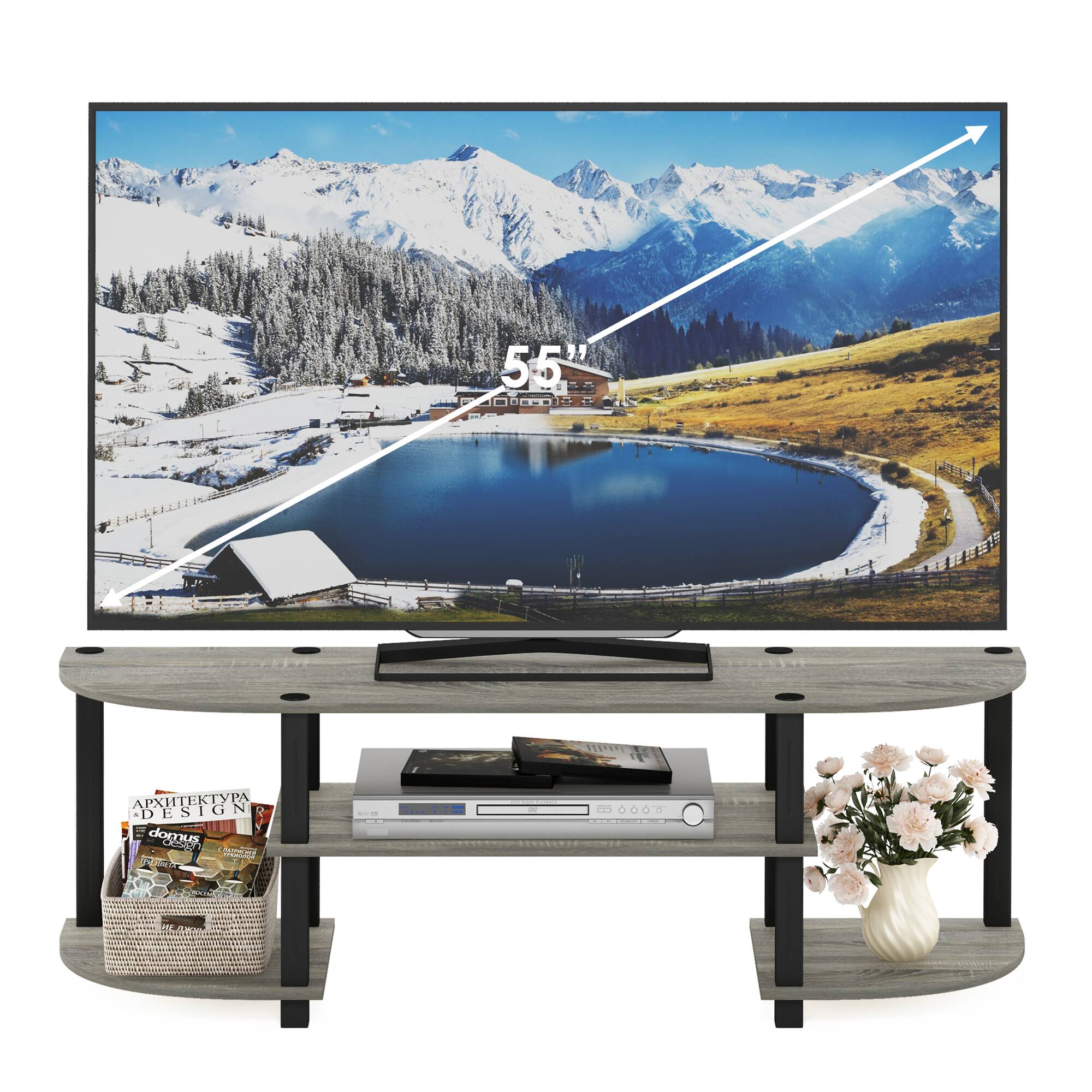 Furinno Turn S Tube Wide TV Entertainment Center French Oak/Black ...