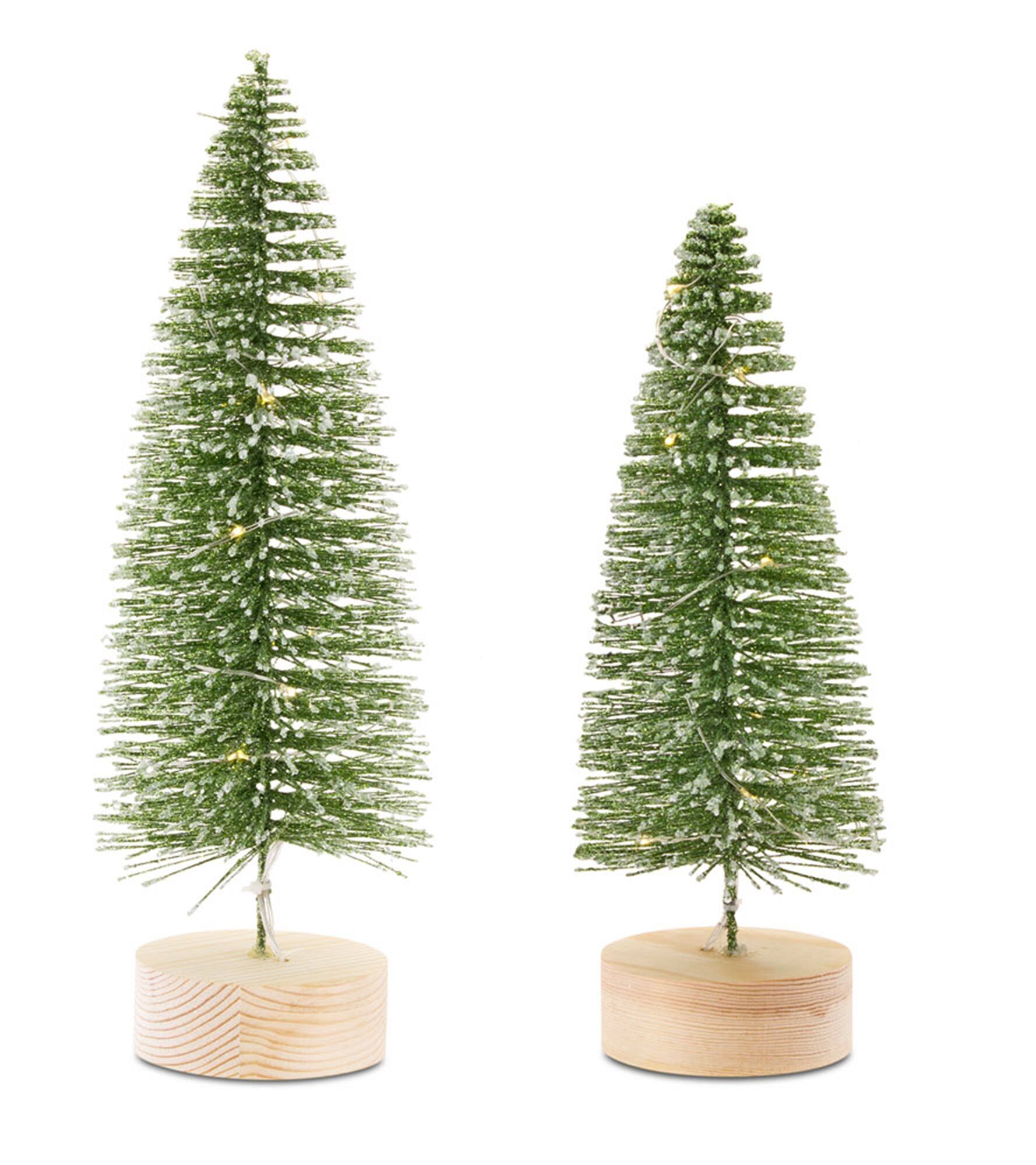 BreeBe LED Lighted Green Bottle Brush Tree with Wood Base and Gold ...