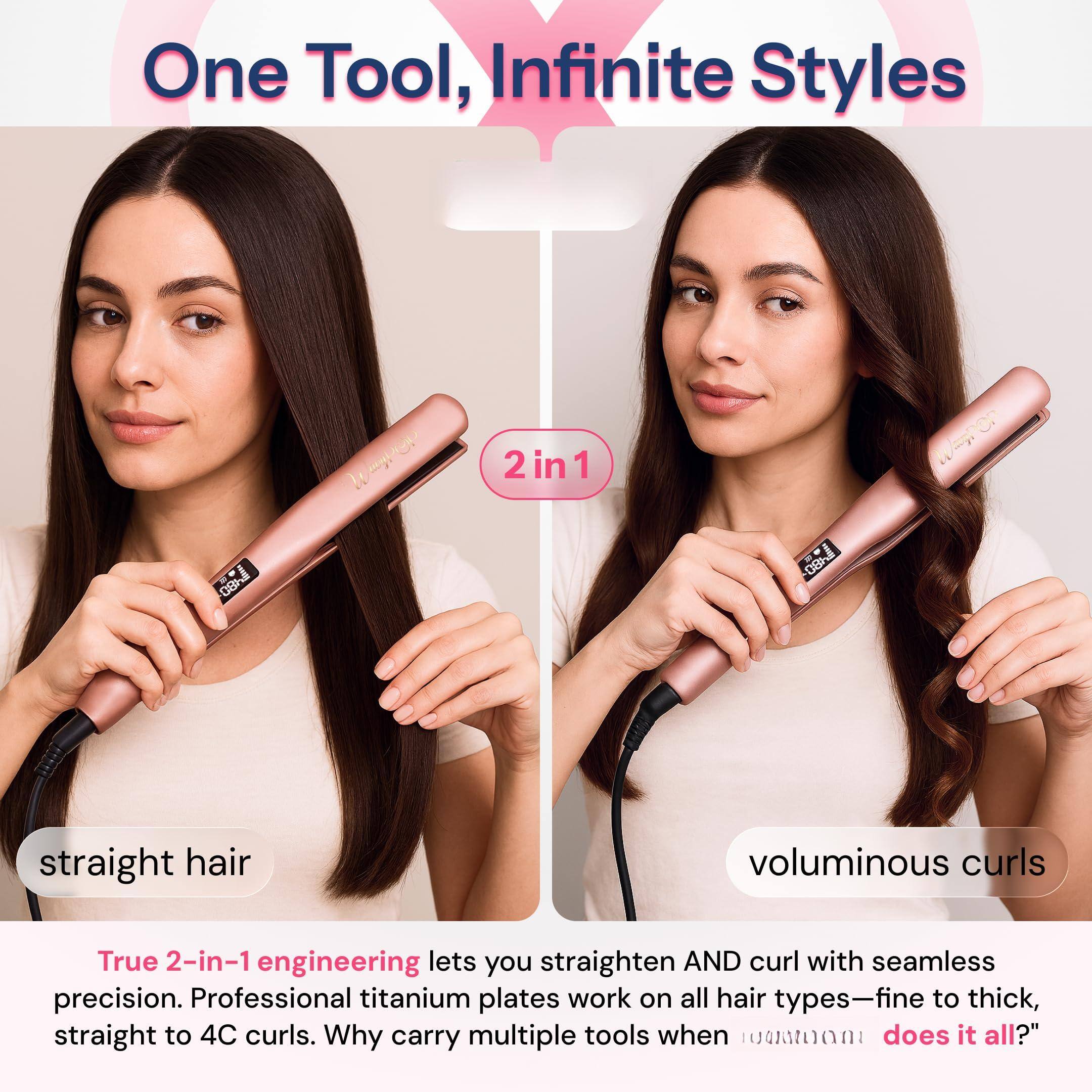 Live At Space 2 In 1 Professional Dual voltage Titanium Flat Iron Hair ...