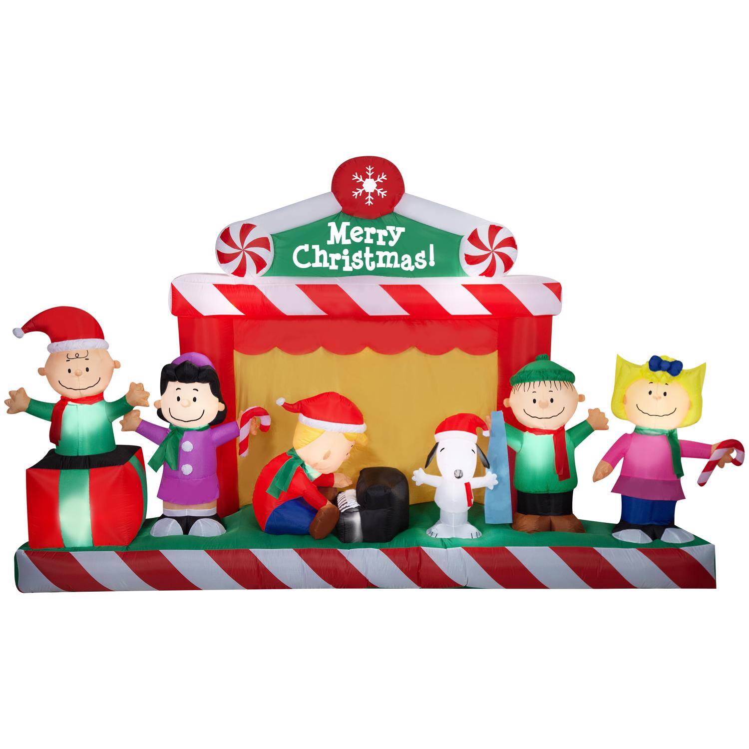 Gemmy Airblown Giant Christmas Inflatable Peanuts Gang Christmas Stage ...