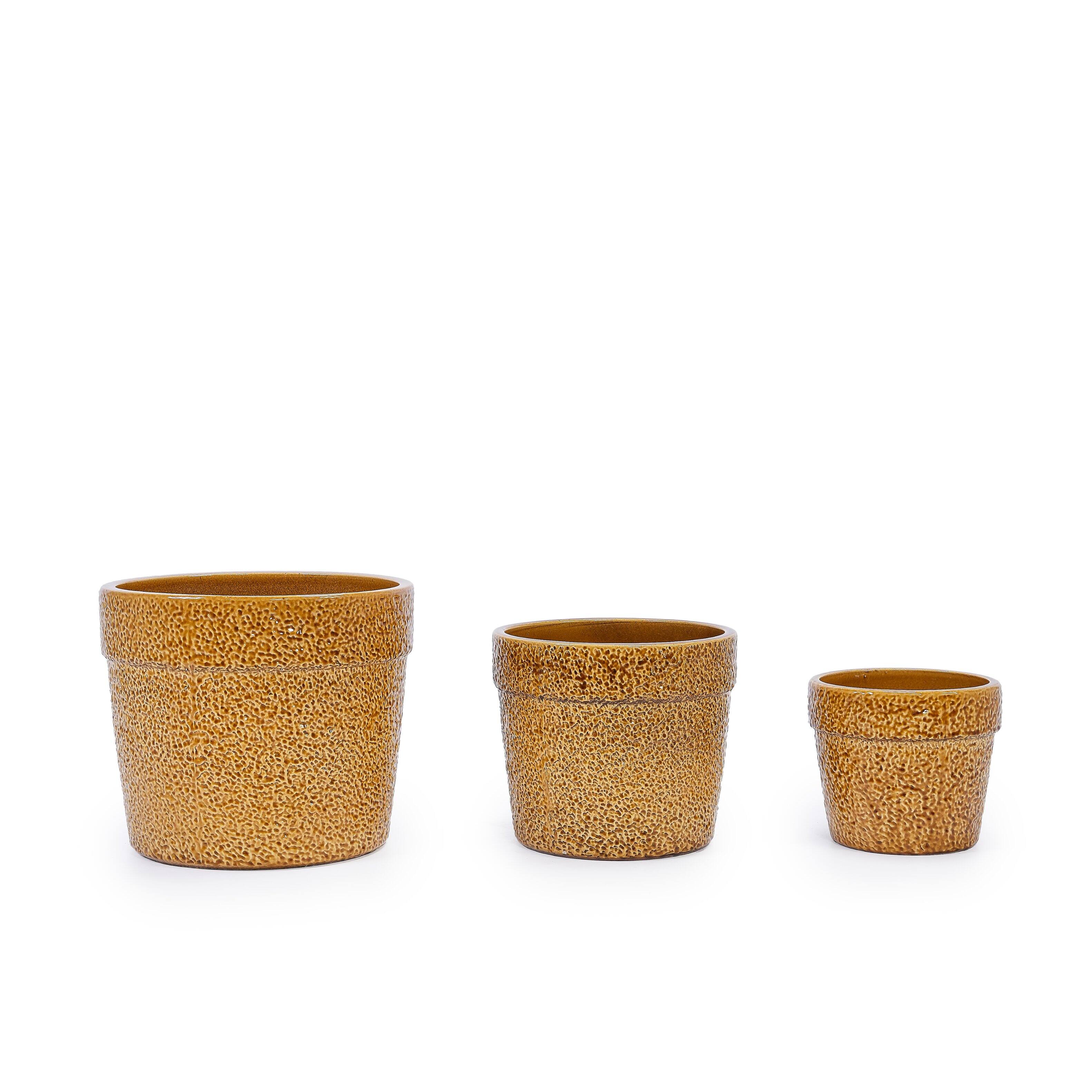 Loheer Ceramic Planter Set of 3, Handmade Earth Tone Speckled Glaze ...