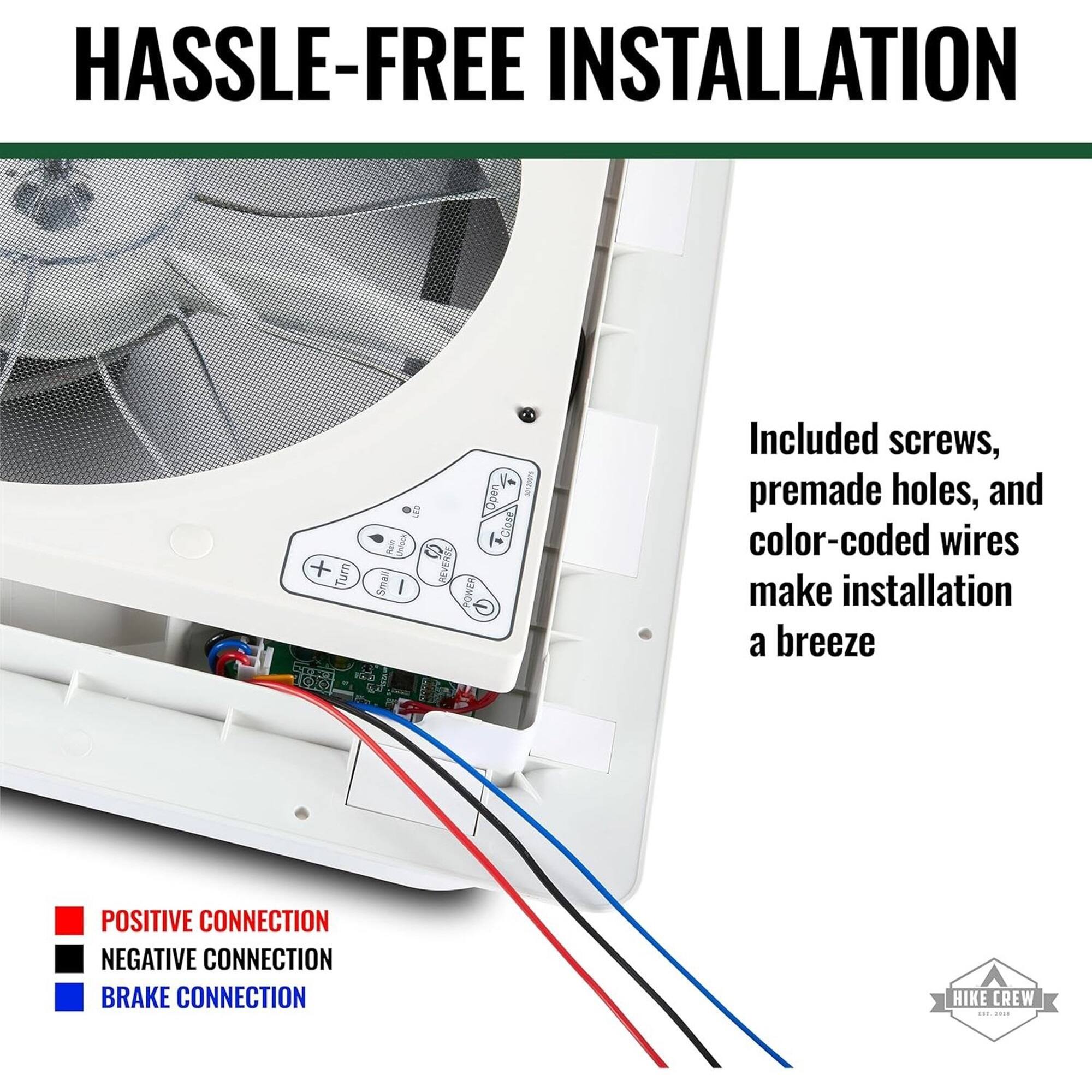 Hike Crew 16” RV Roof Vent Fan, 12V 10 Speed RV Fan with LED Light ...