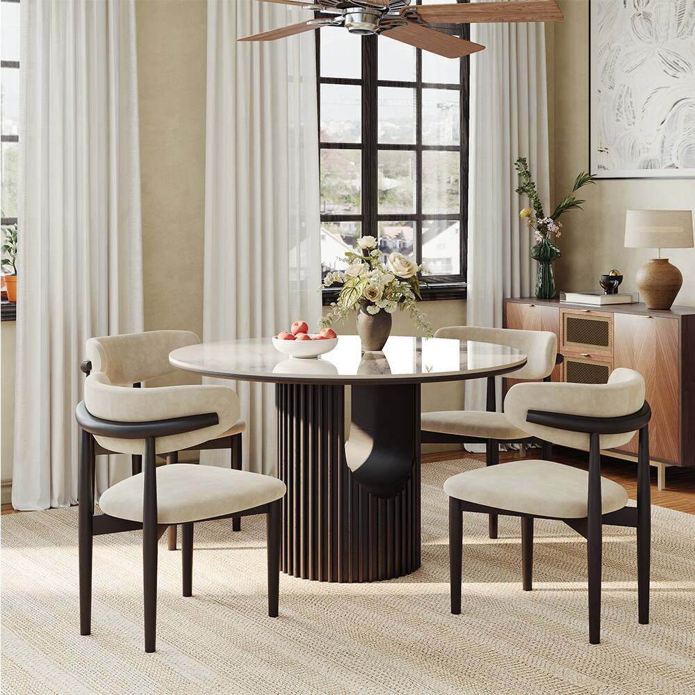 POVISON 47"Modern Round Dining Table for 4 Sintered Stone for Small ...