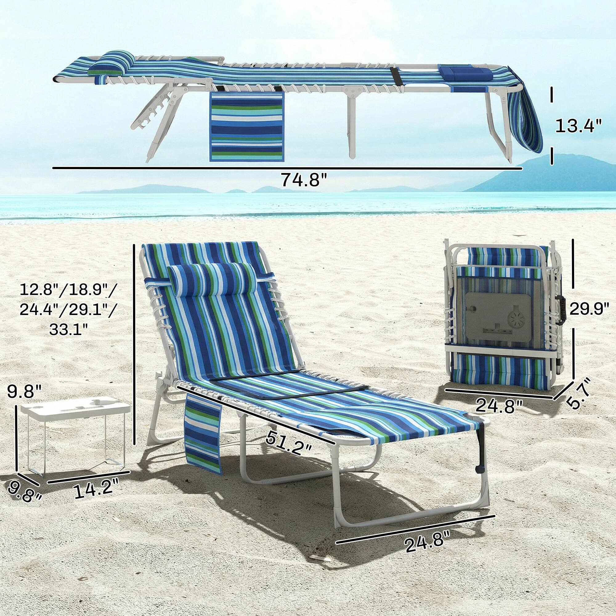Outsunny Chair Set of 2 with Face Hole and Side Table, 5 Position ...