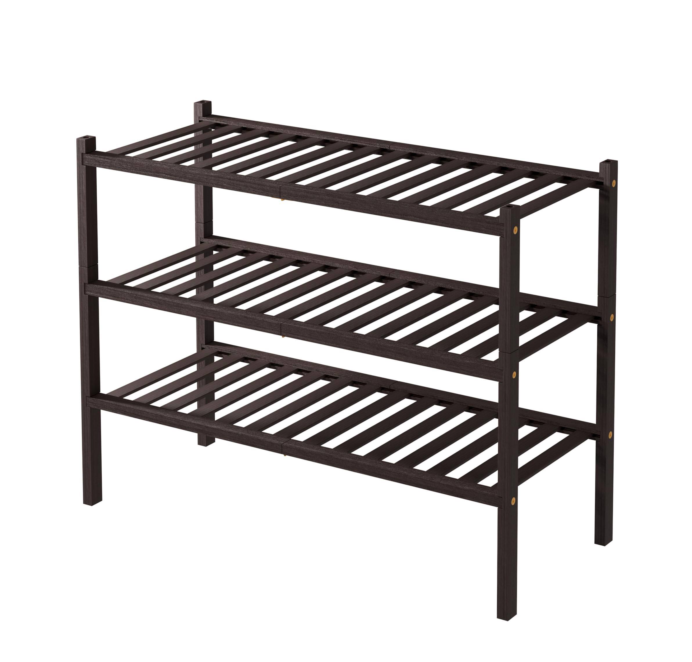 Dazzed Corner 3 Tier Bamboo Shoe Rack for Closet Free Standing Wood ...