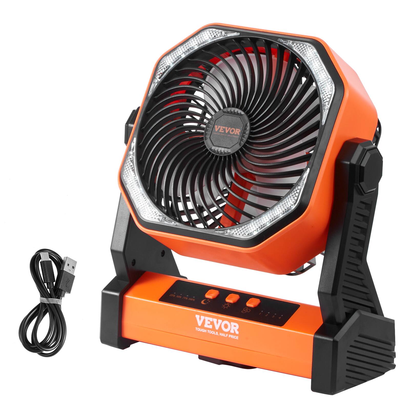VEVOR Portable Fan Rechargeable 8 inch, Battery Powered Fan with LED Lantern, 4 Speeds Portable ...