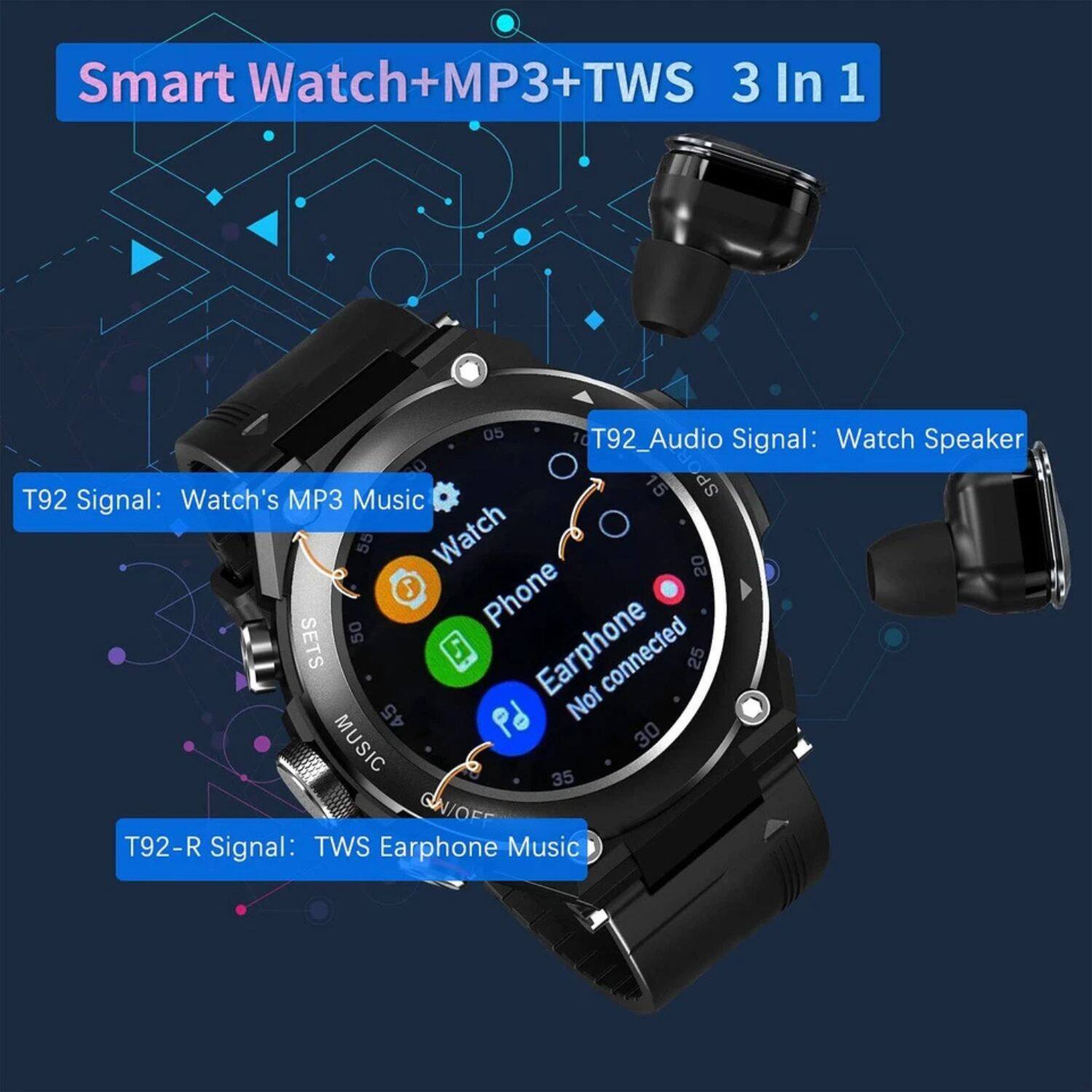 Stock Preferred T92 3 in 1 Smart Watch with TWS Bluetooth 5.0 Earbuds ...