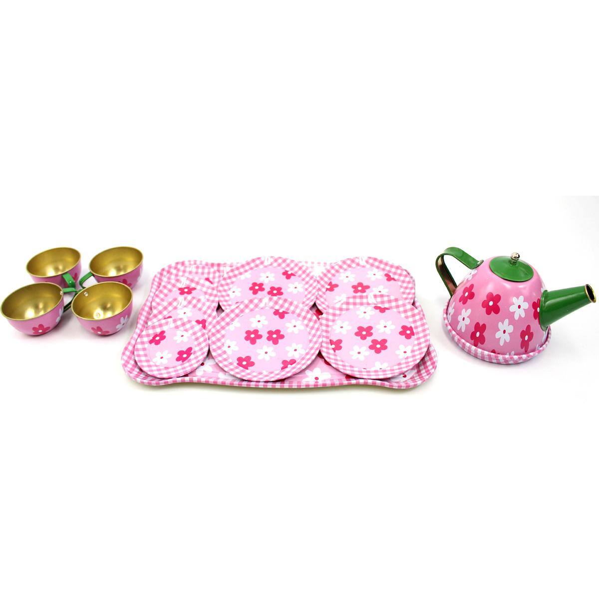 JuzToys Metal Pretend Play Kitchen Tea Set for Kids – Teapot, Cups ...