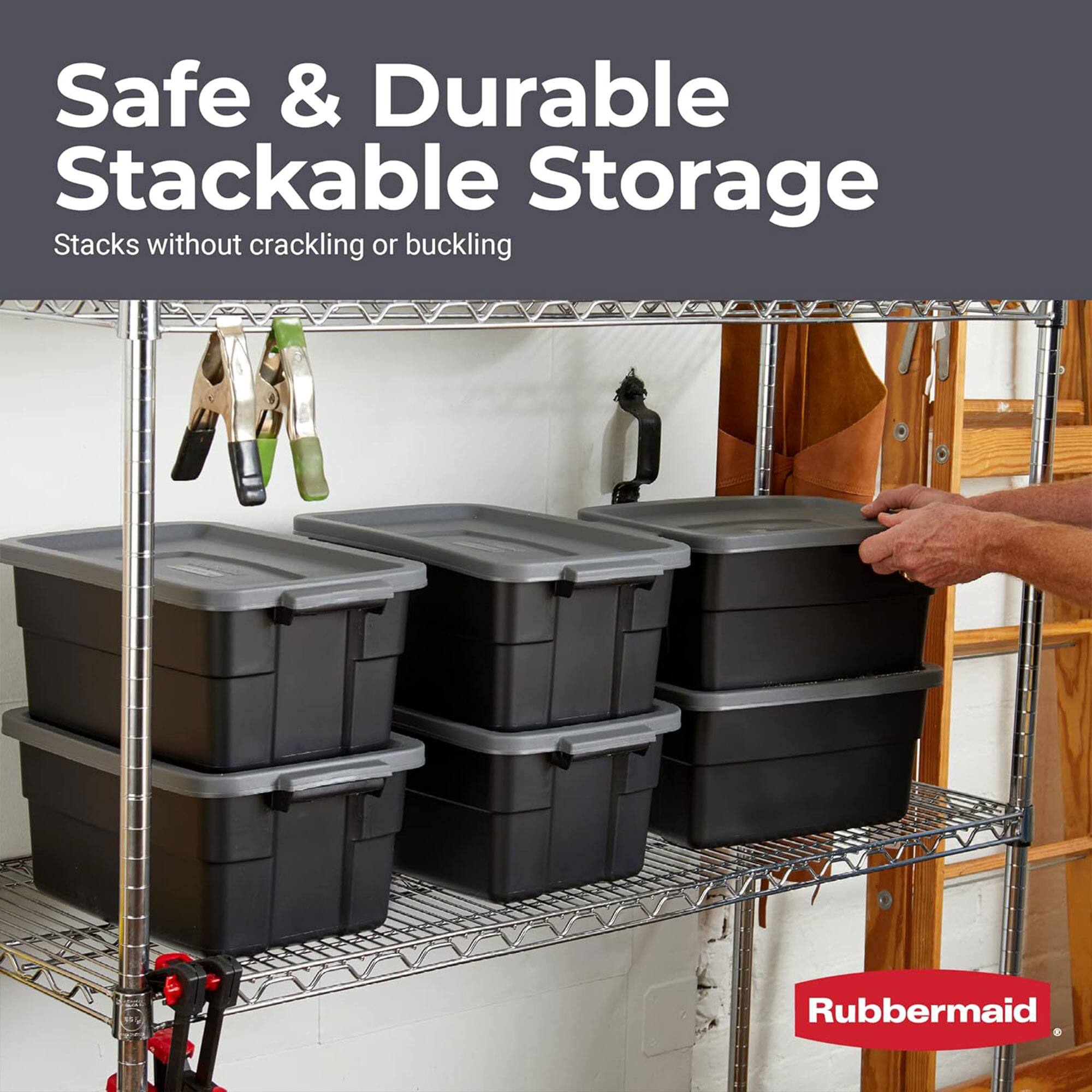 RubberMaid Roughneck Tote 3 Gallon Storage Container, Black/Cool Gray ...