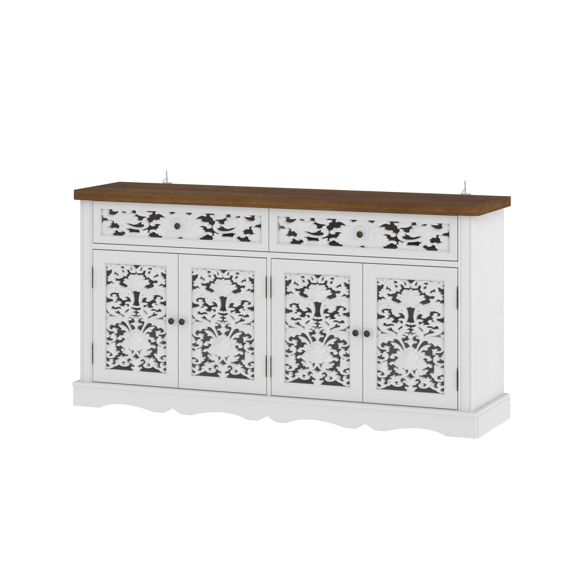 Famapy Carved Storage Cabinet with Wooden Top Vintage Decor for Living ...
