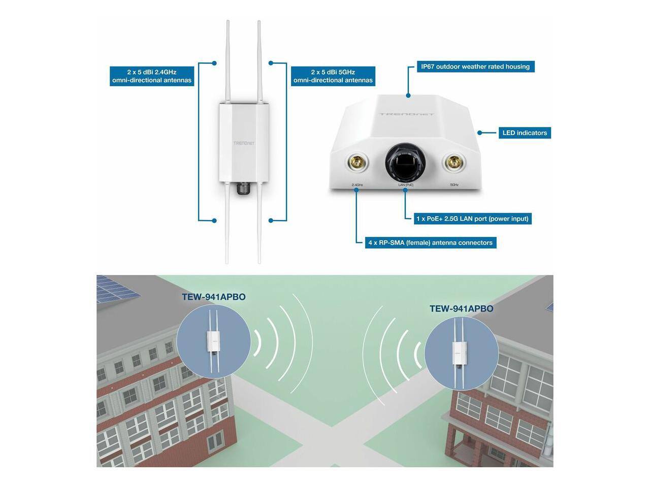 Trendnet 5 dBi WiFi 6 AX1800 Outdoor PoE+ Omni Directional Access Point ...