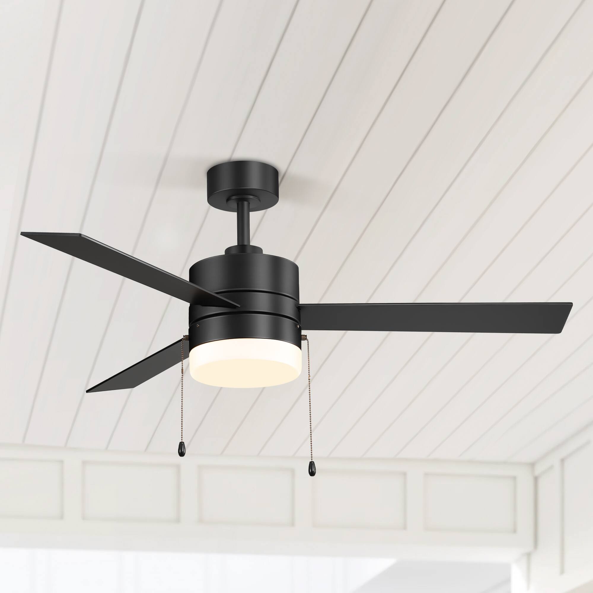 Breezary 52" Indoor Large Ceiling Fan with Led Light and Pull Chain, 3 ...