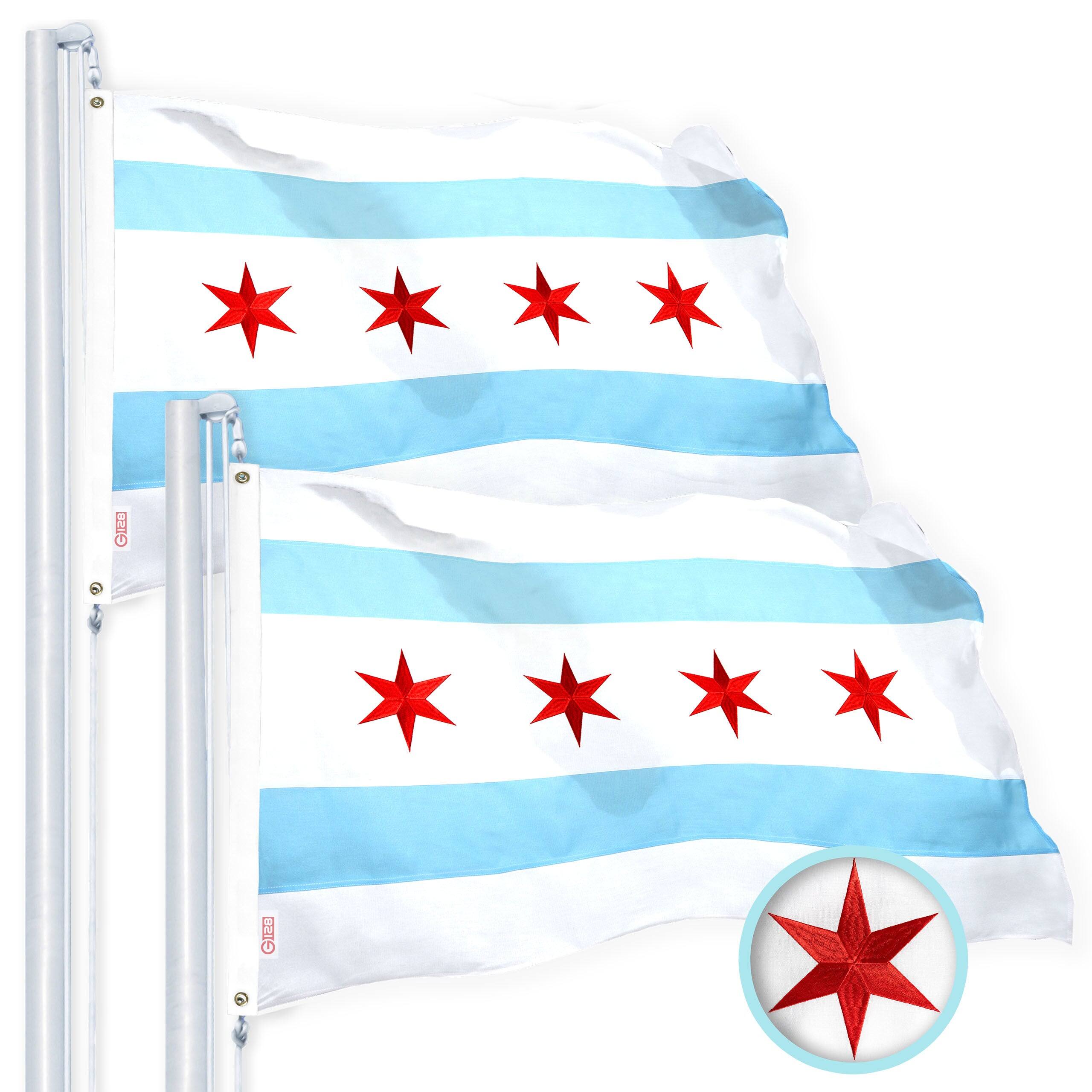 G128 Chicago Flag 2x3 ft 2 Pack Heavy Duty 220GSM Spun Polyester with ...