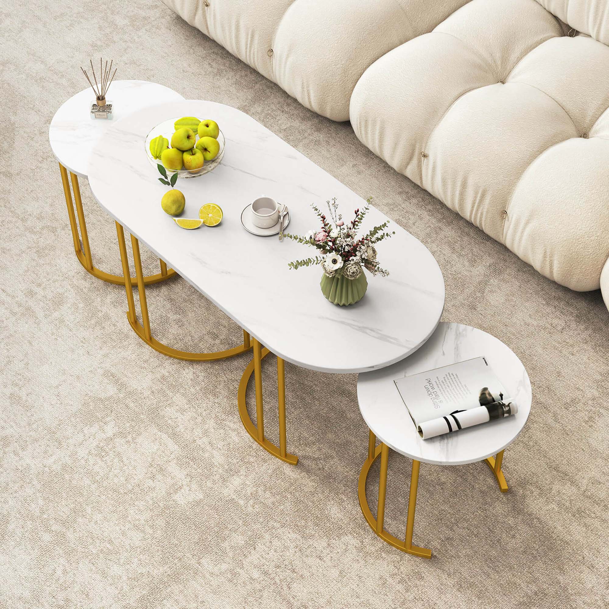 Costway Nesting Coffee Table Set of 3 with Faux Marble Tabletop ...