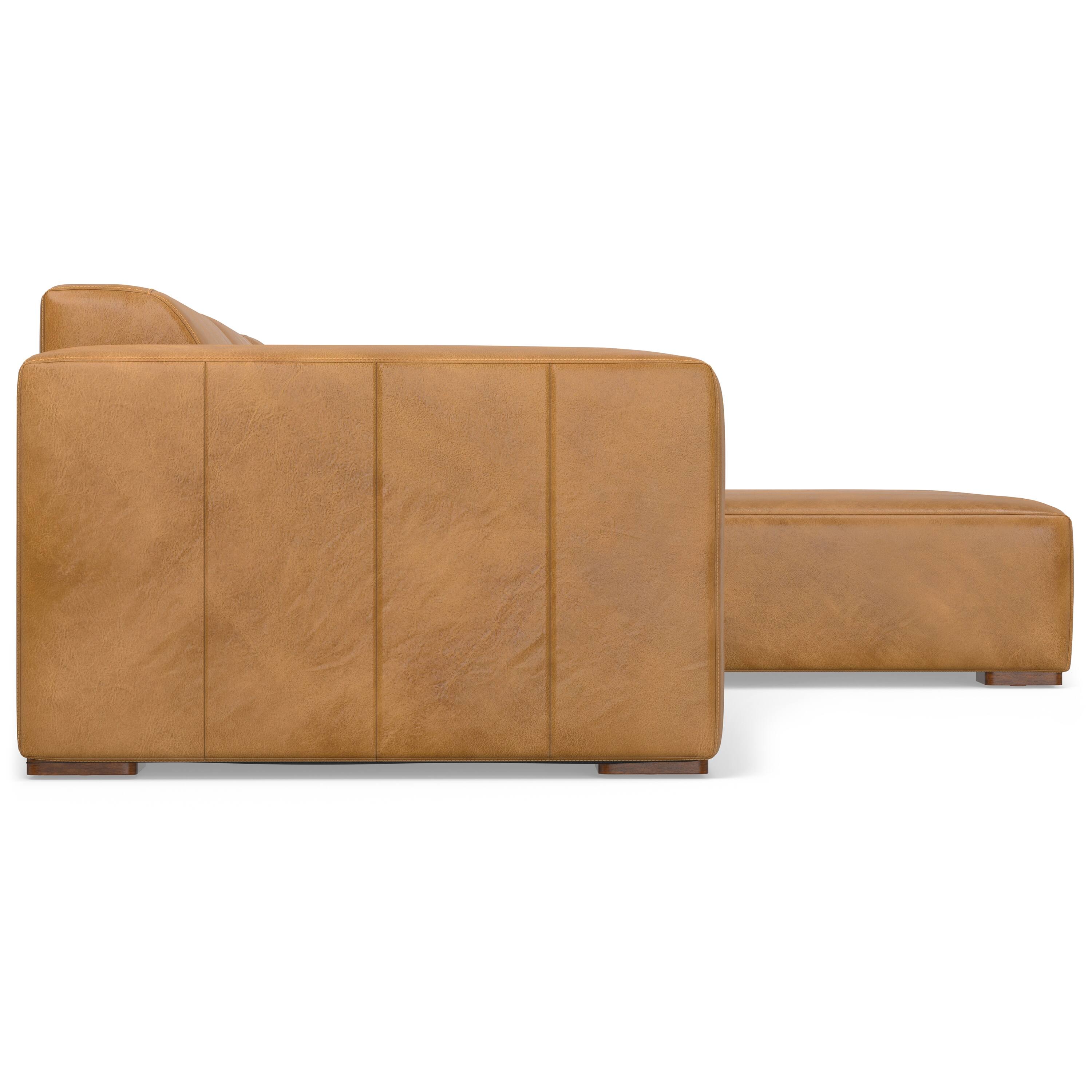 Simpli Home Rex Right Facing Modular Sectional Sofa in Genuine Leather ...