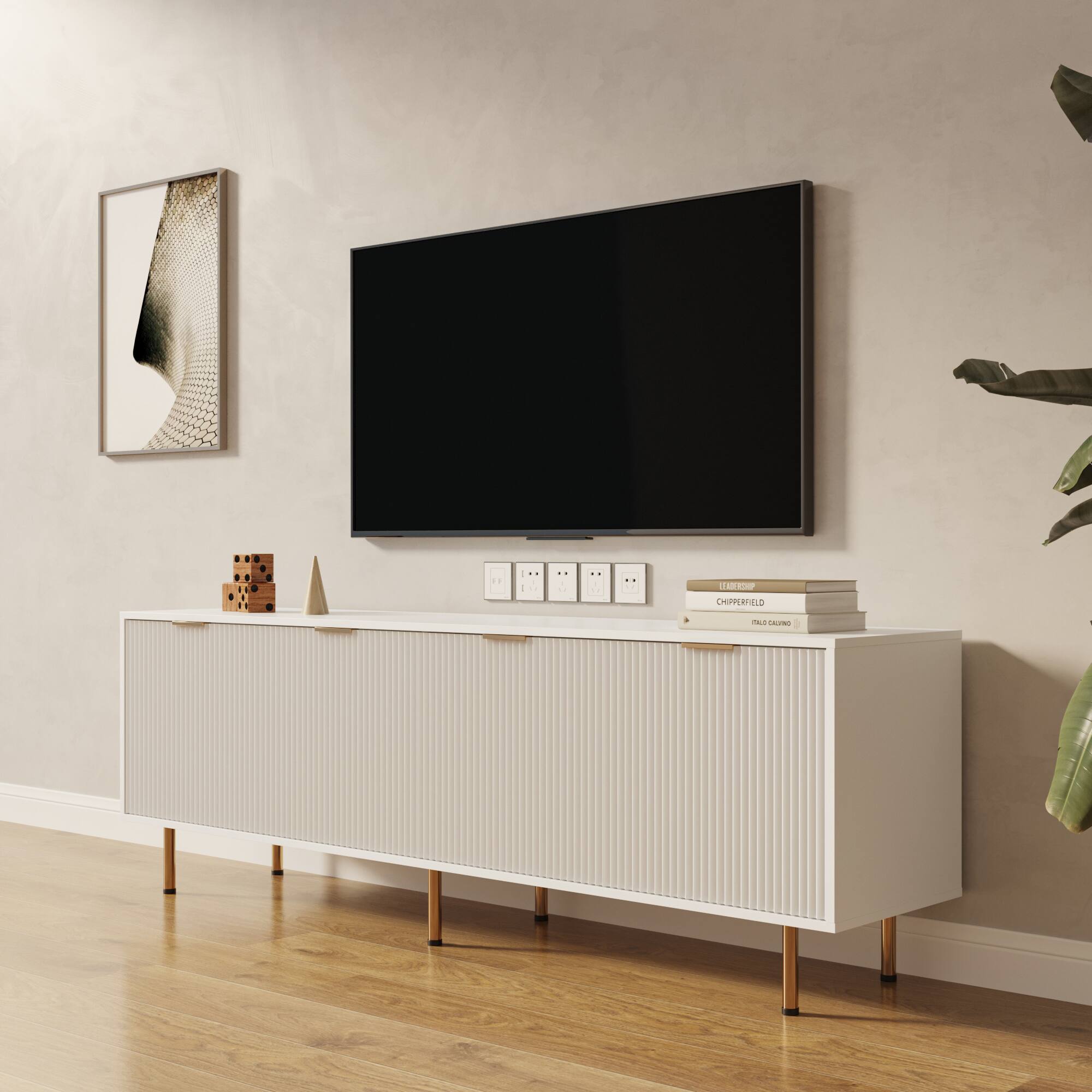 APRILSOUL Modern warm TV cabinet for 80 inch TV Stands for Living Room ...