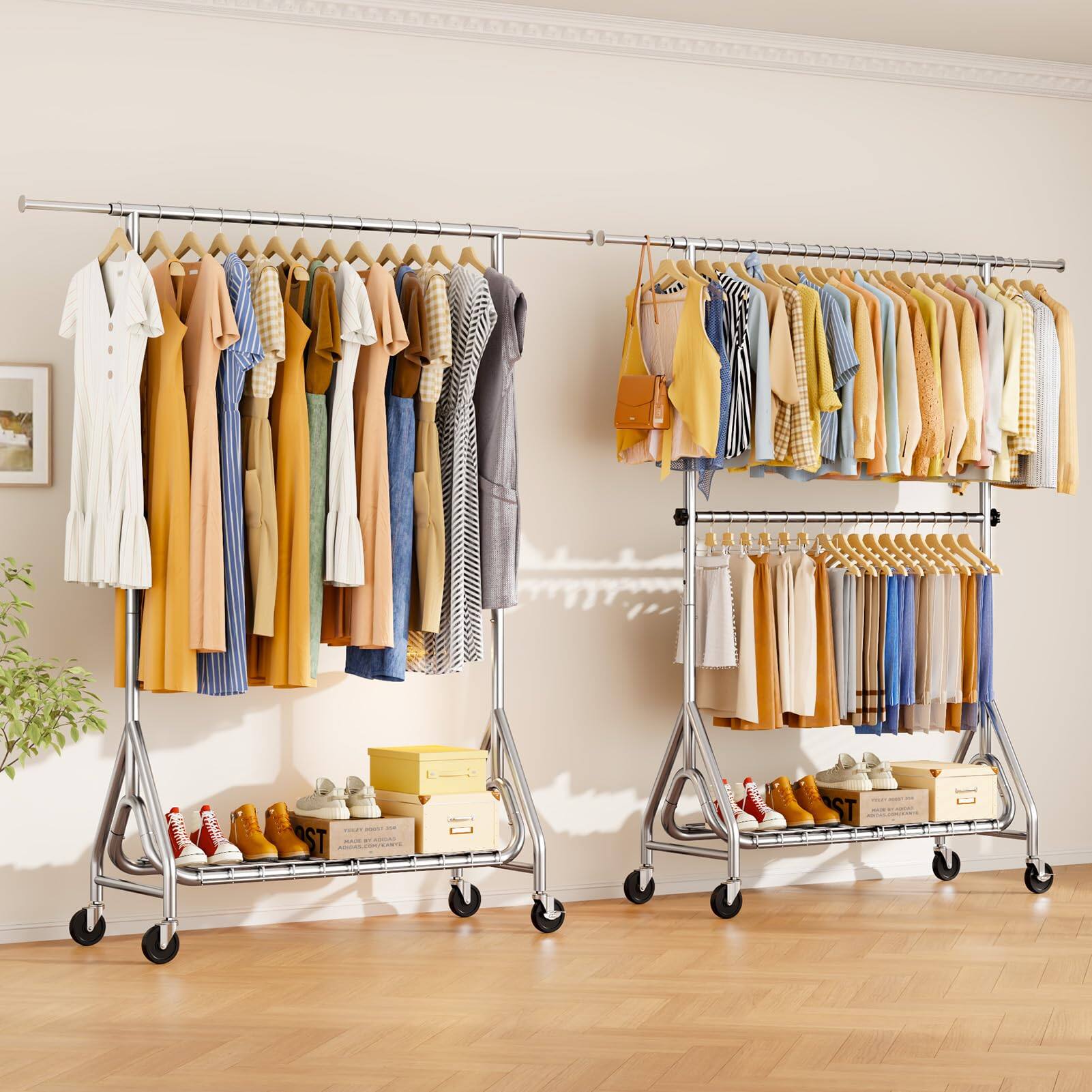 Hirose Alice Double Rods Clothing Rack Heavy Duty Clothes Rack for ...