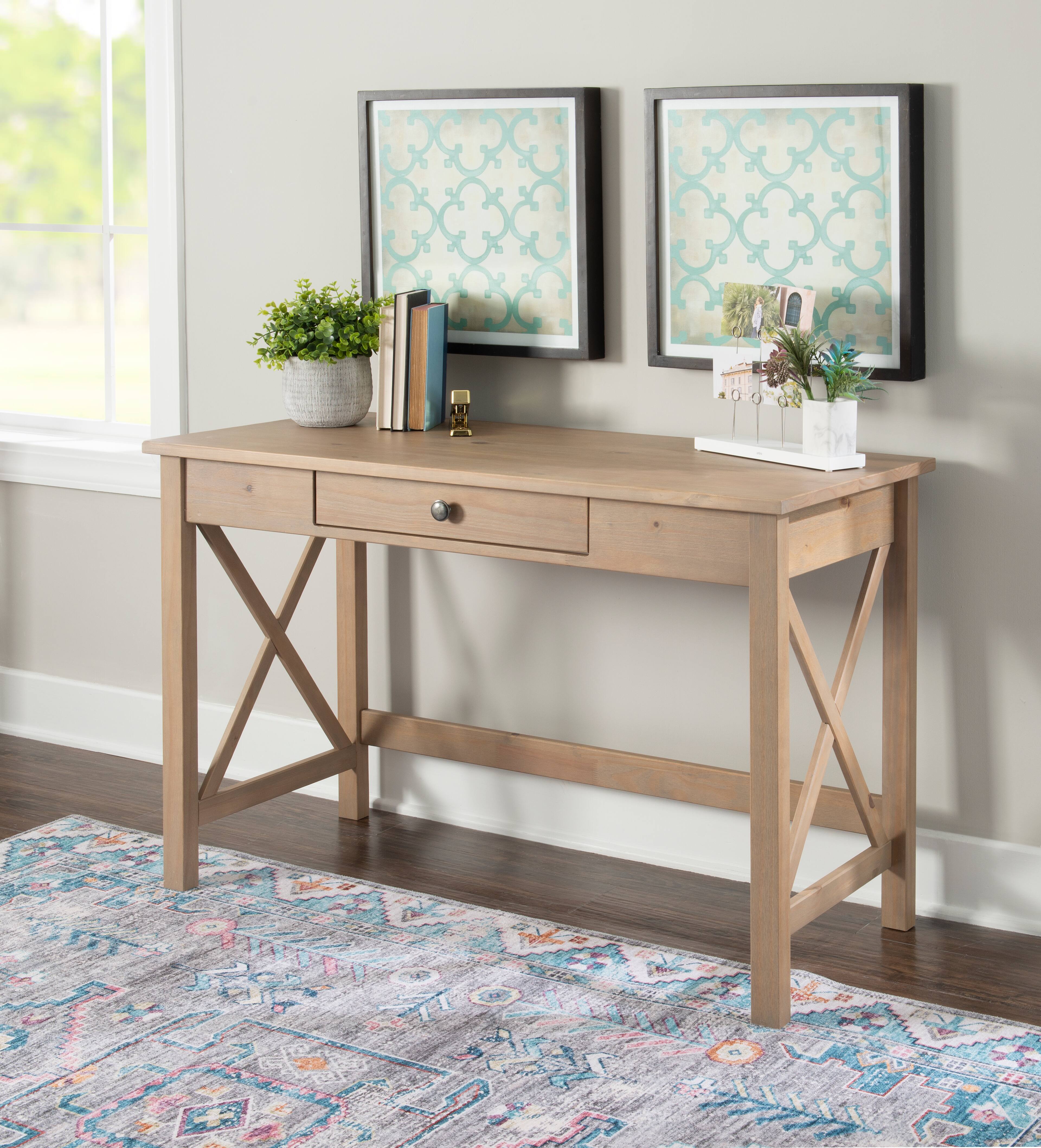 Linon Home Décor Delevan Solid Wood Laptop Desk With Drawer Driftwood ...