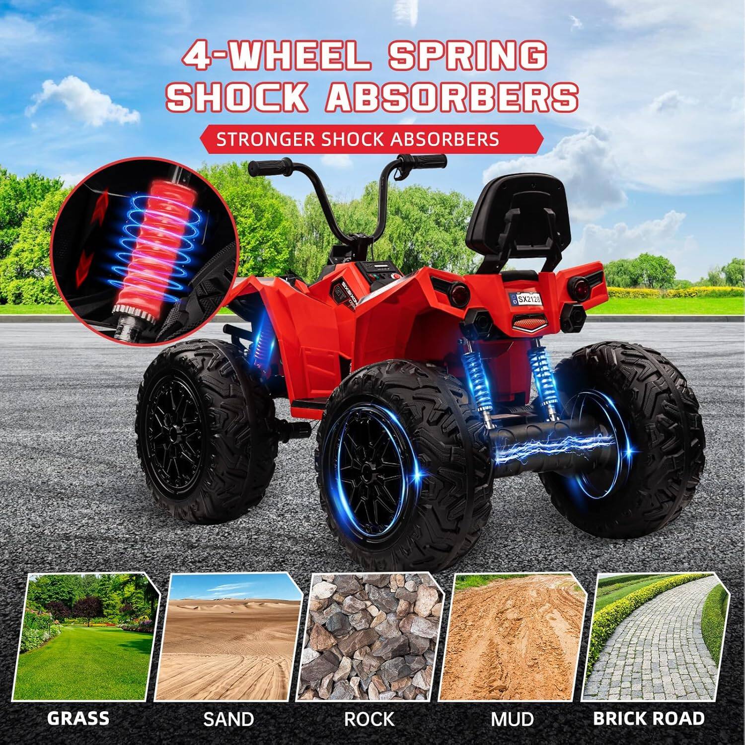 GARVEE 24V 4WD 2 Seater Kids Ride On ATV, Electric Quad w/4×100W Motors ...