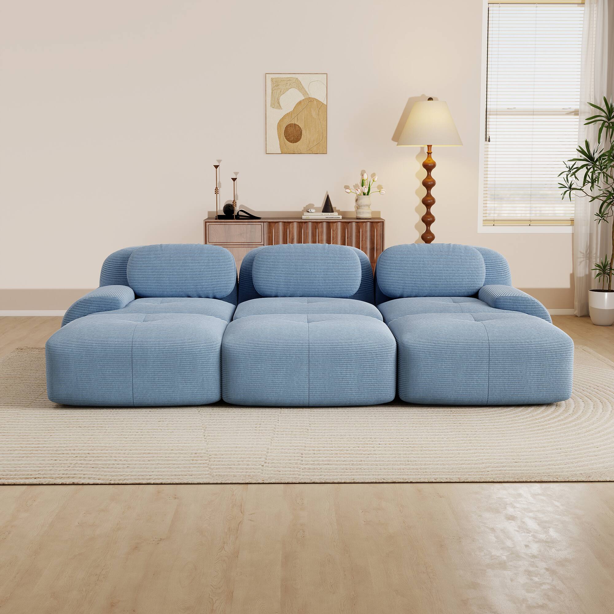 Aukfa 3 seats Modular Corduroy Sectional Sofa with Ergonomic Support ...