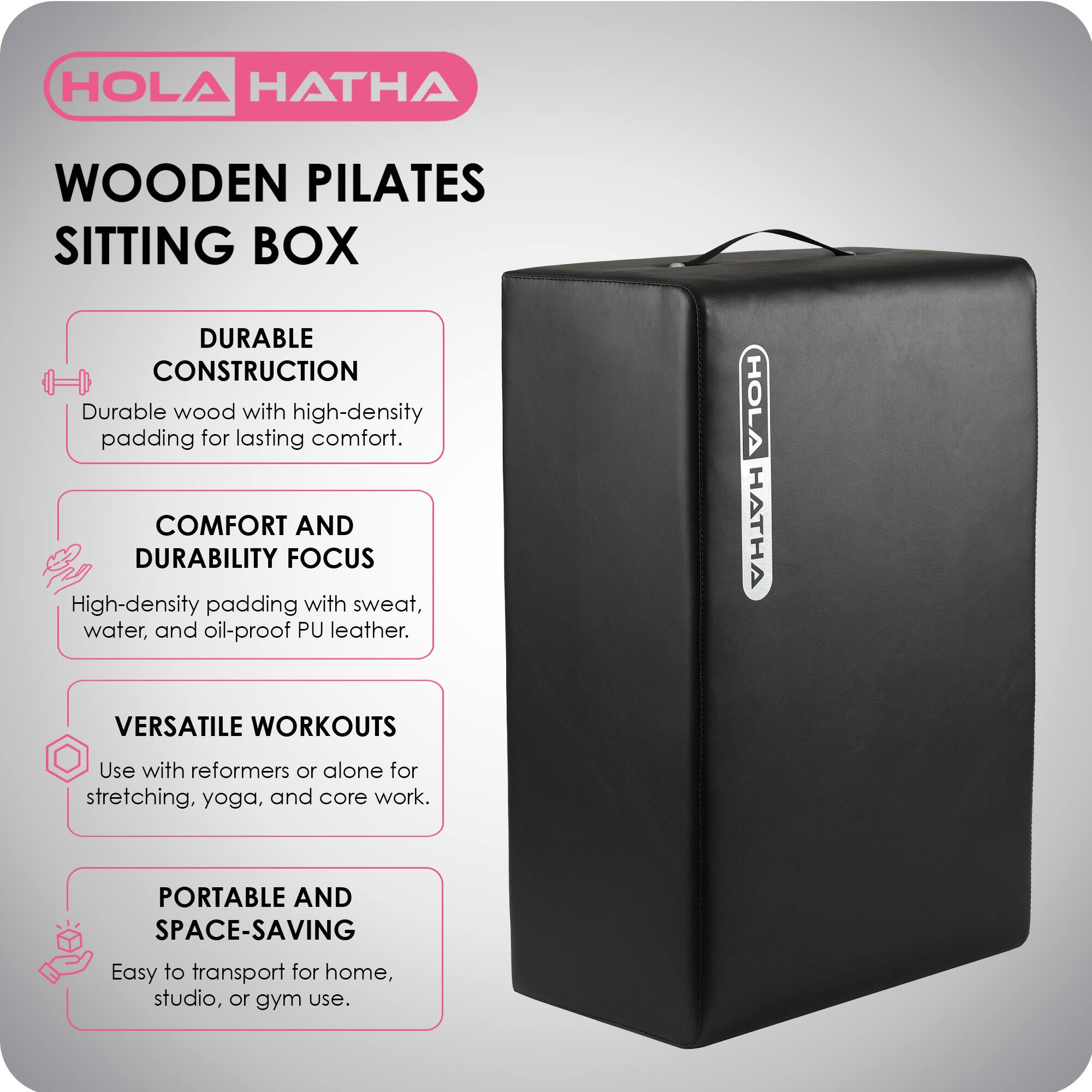 HolaHatha Wooden Pilates Sitting Box, Portable Gym Equipment, 24" x 15. ...