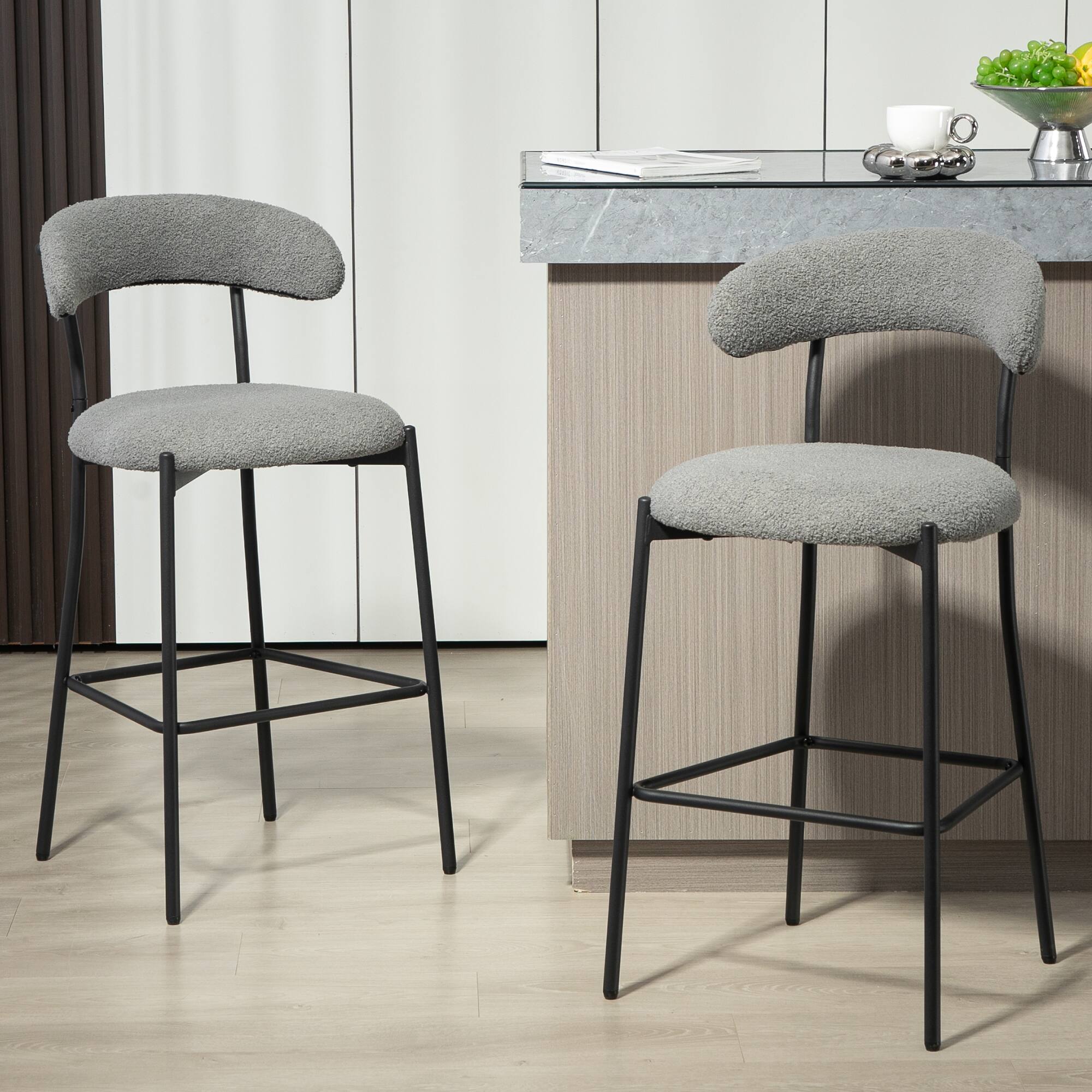 GOODSILO 26"" Counter Height Bar Stool Teddy Fabric Kitchen Island ...