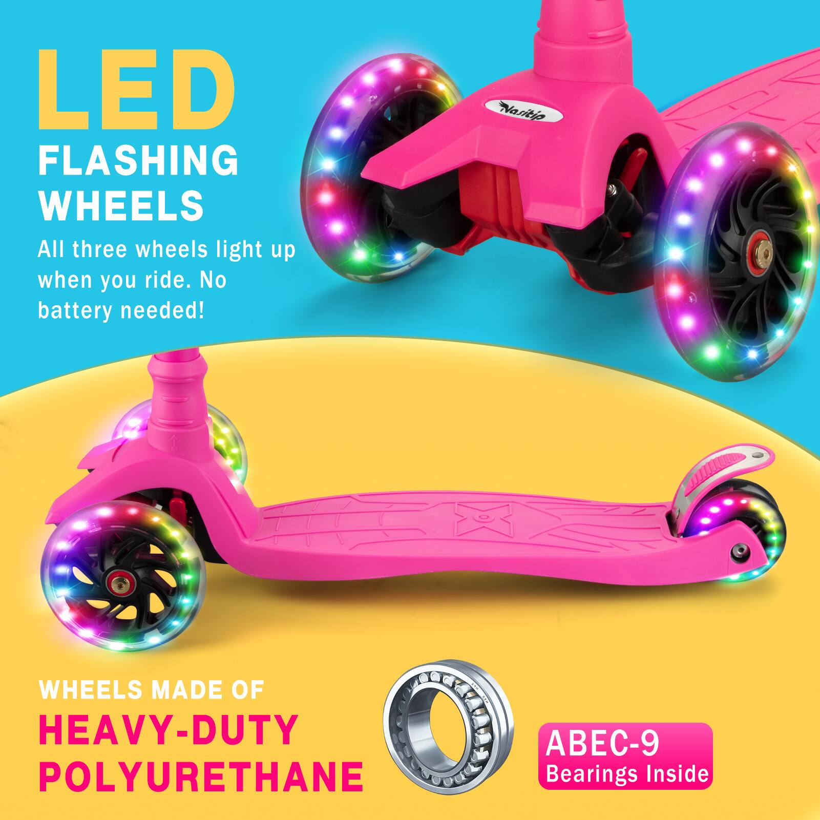 Jojoka Adjustable Kids Kick Scooter with Lean to Steer, Flashing Wheels ...