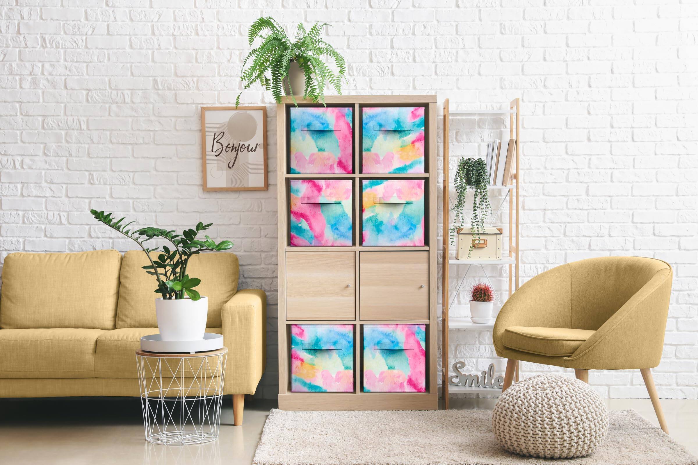 Dazzling Pops Sorbus Fabric Storage Cubes 6 Foldable Tie Dye Storage Bins for Organizing Cubbies ...