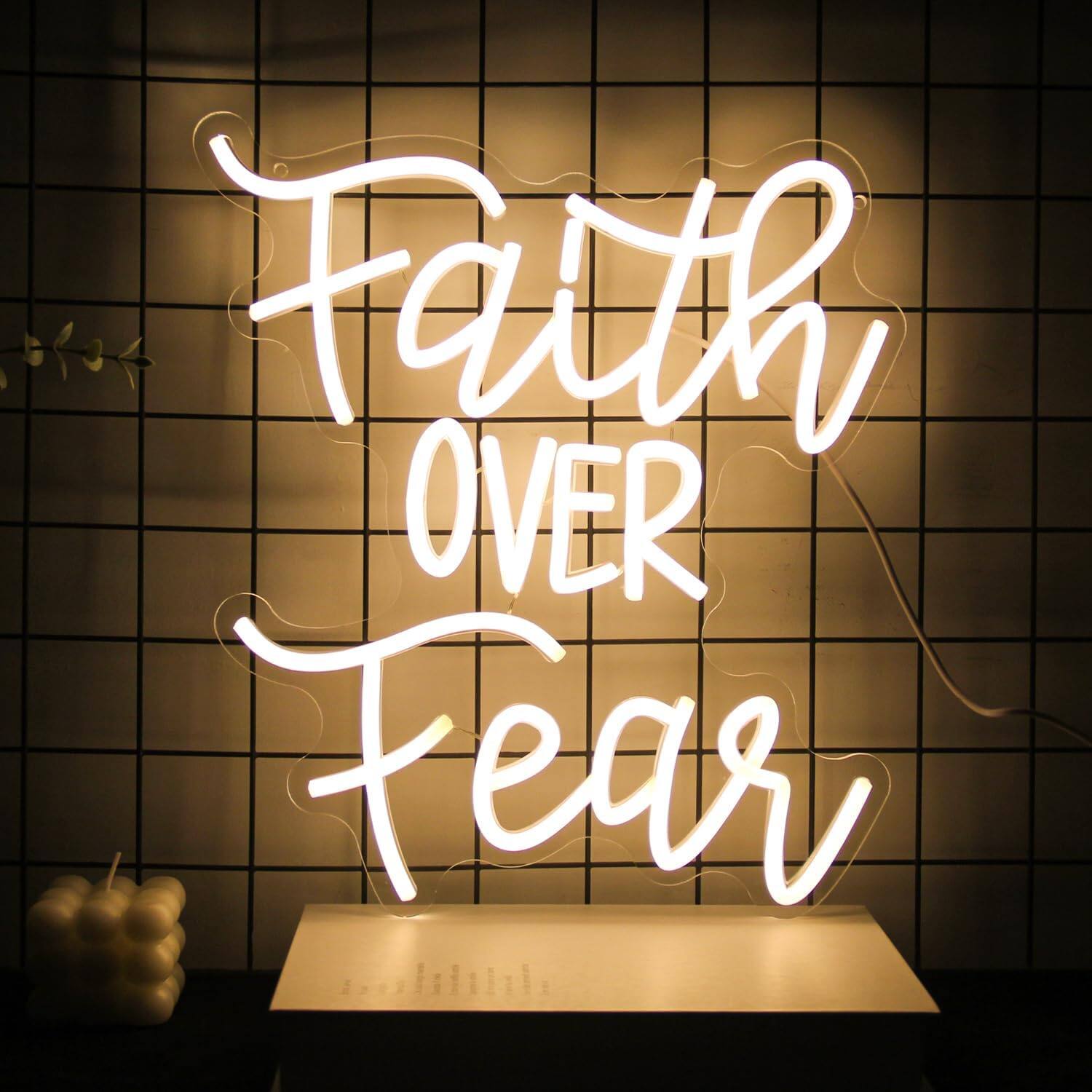 Auledio Faith Over Fear Neon Sign Jesus Neon Light Christian LED Signs ...